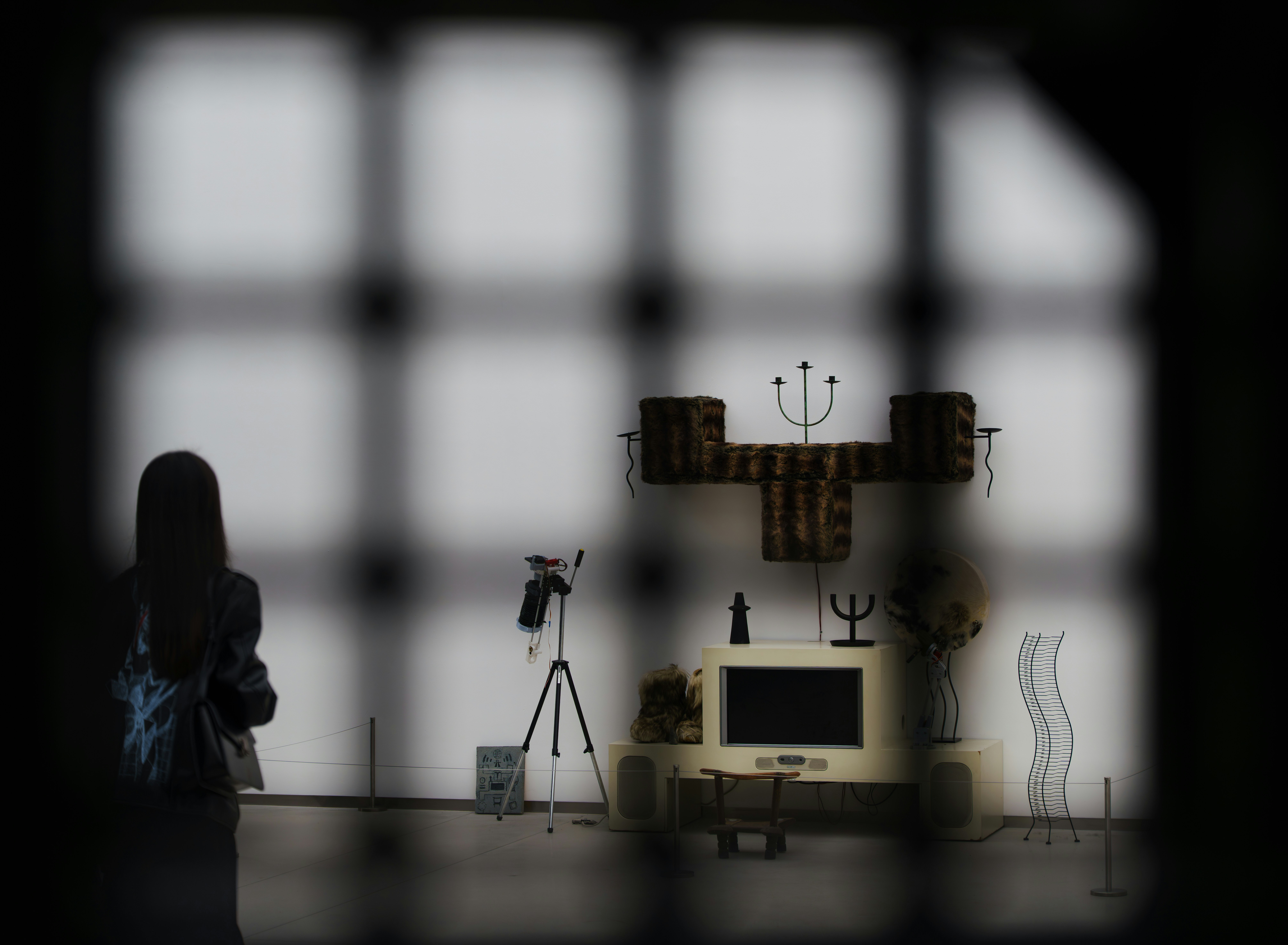 Retro Studio Still Life Behind Gridded Veil