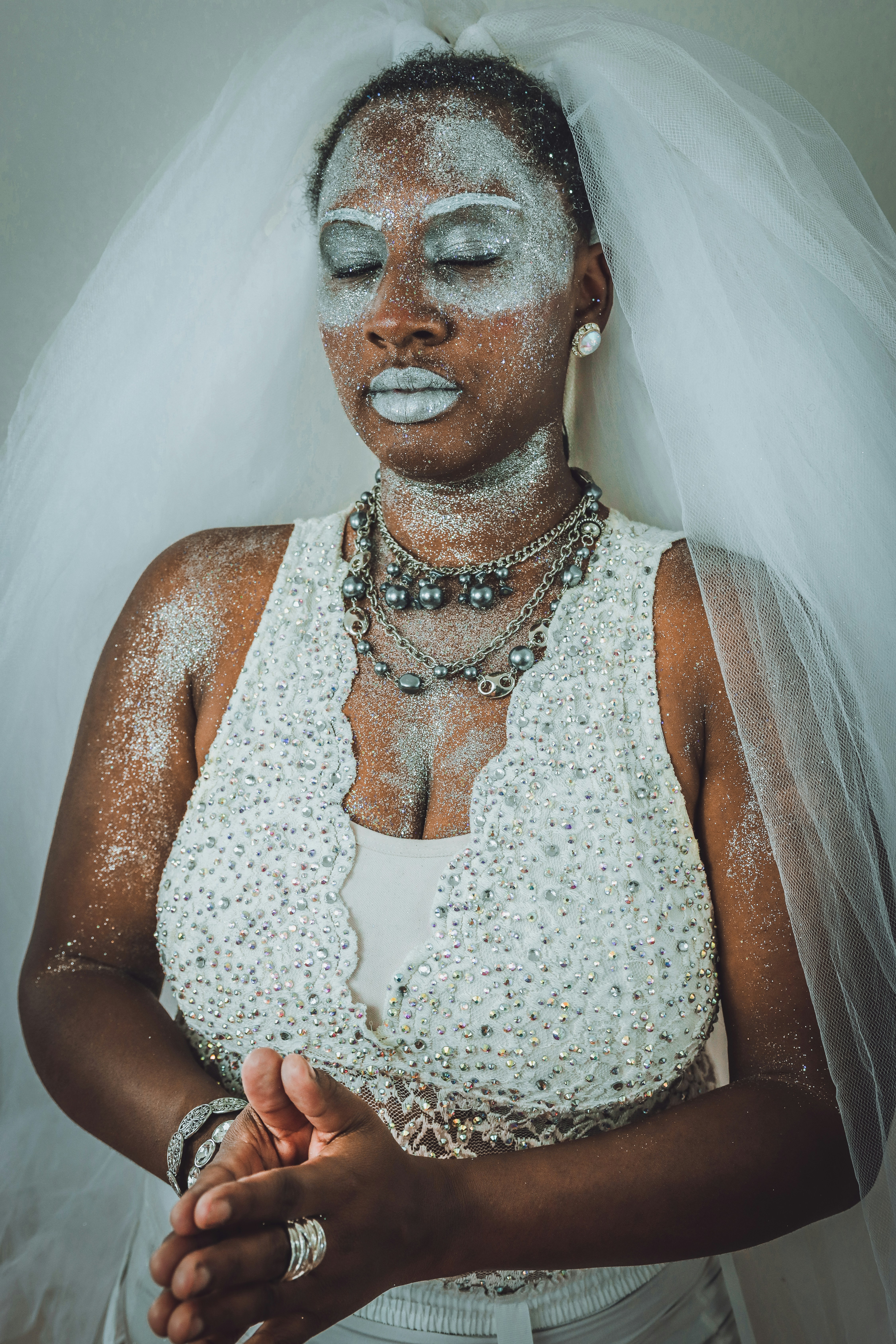 Glittered Bridal Silence: A Bride in Light and Shadow