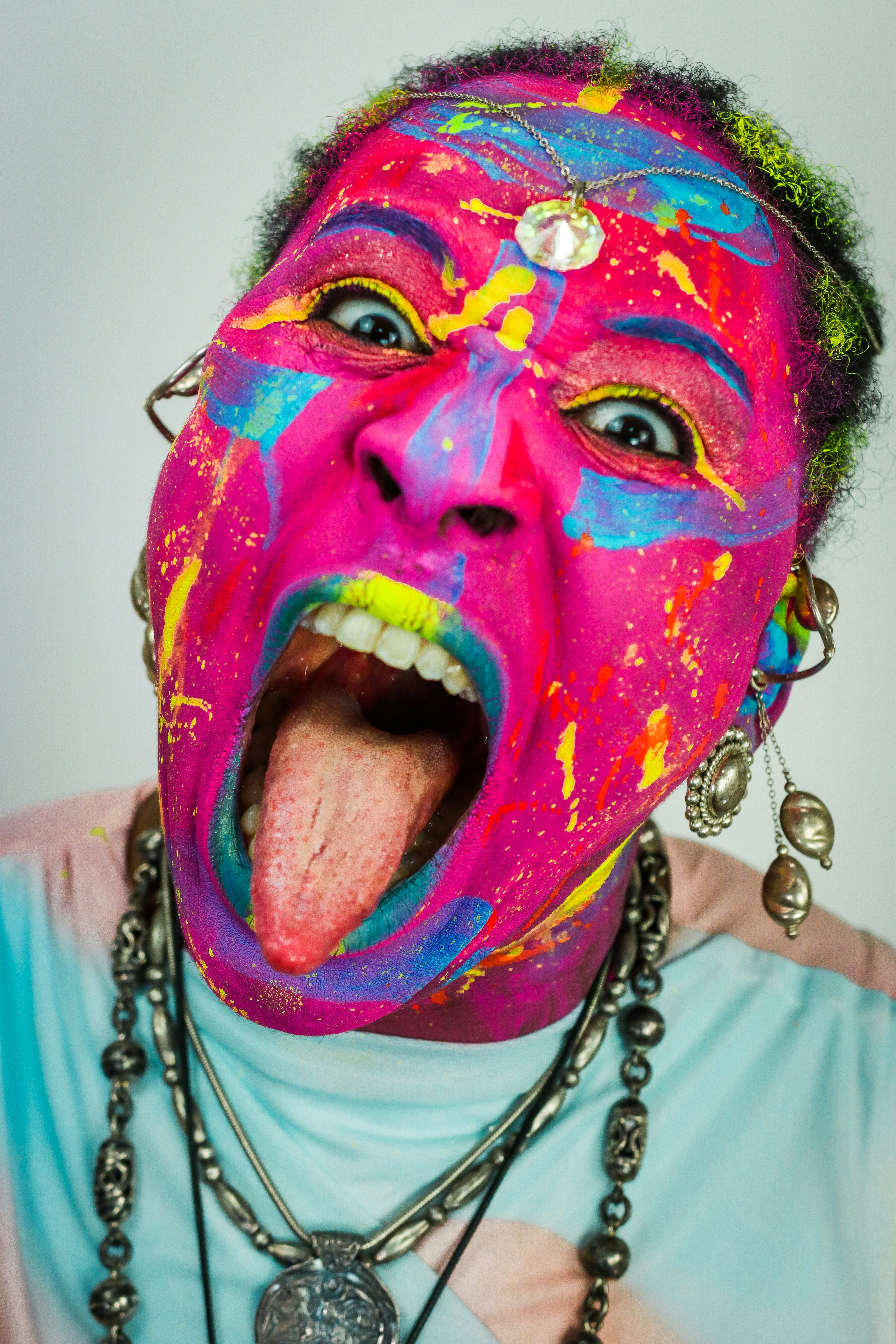 Face of Neon Joy: A Burst of Color in Motion