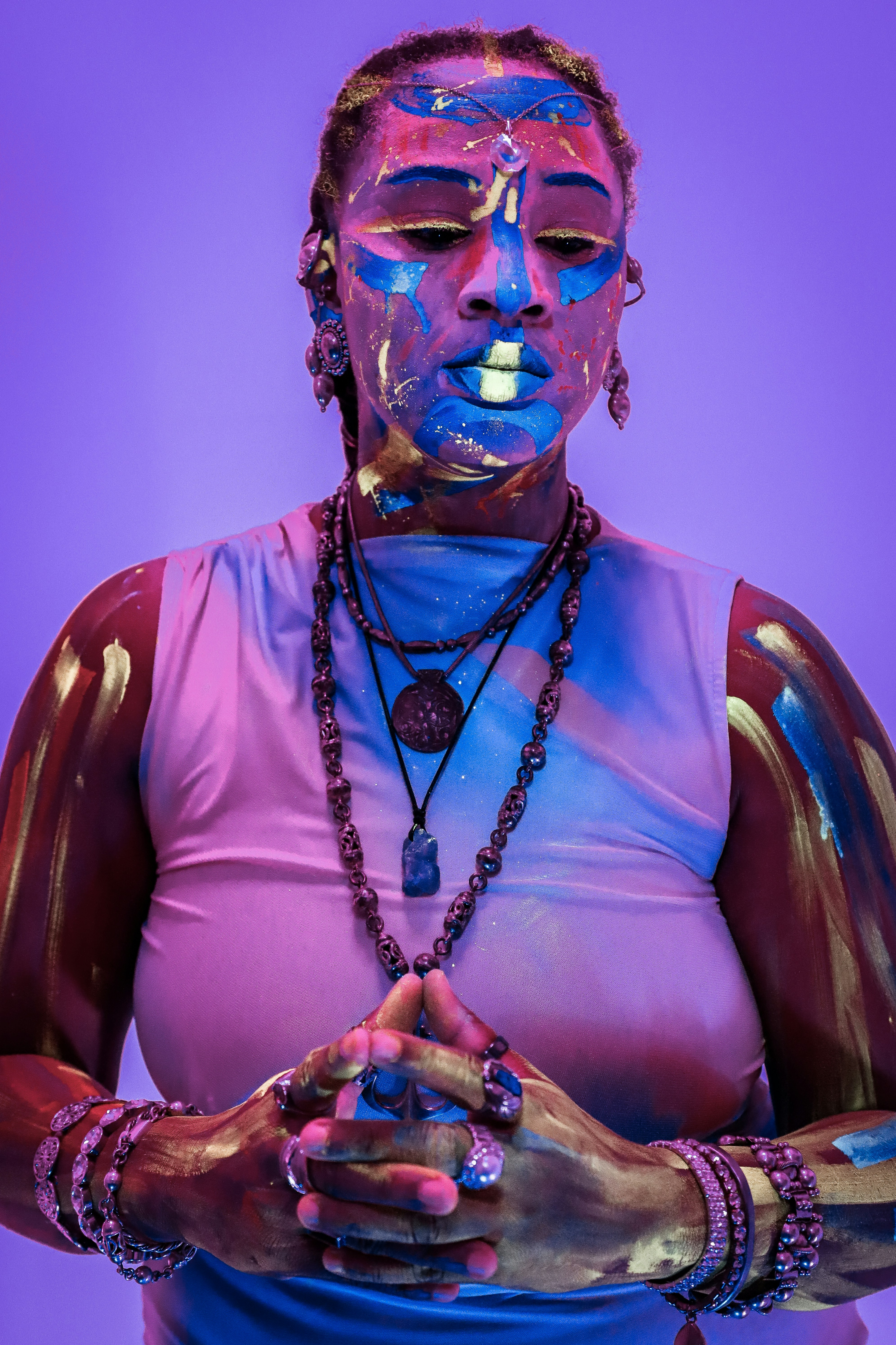 Prism of Colors: A Meditative Portrait in Neon Hues