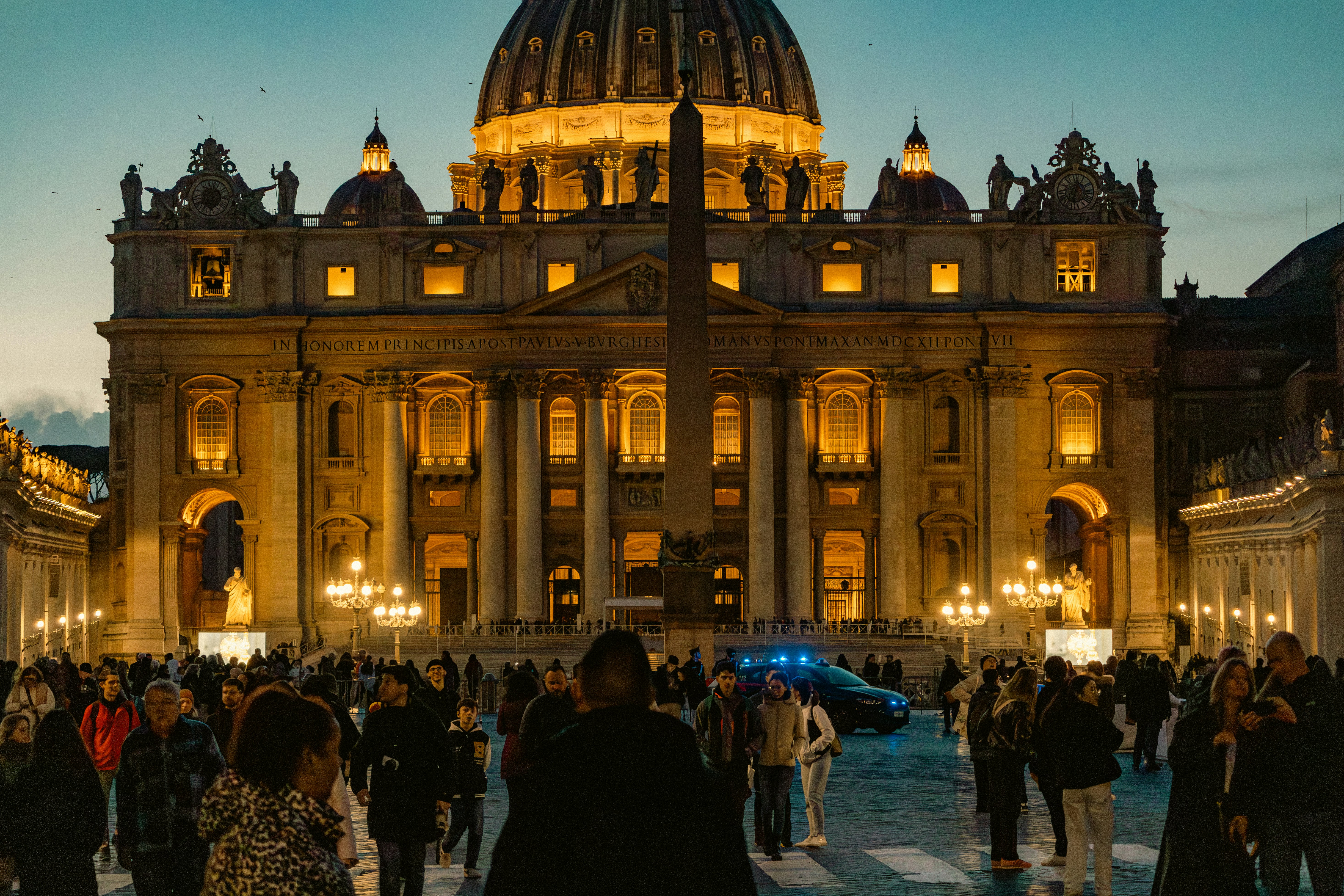 Stately Cathedral Squares: Evening Glow Over St. Peter's Facade
