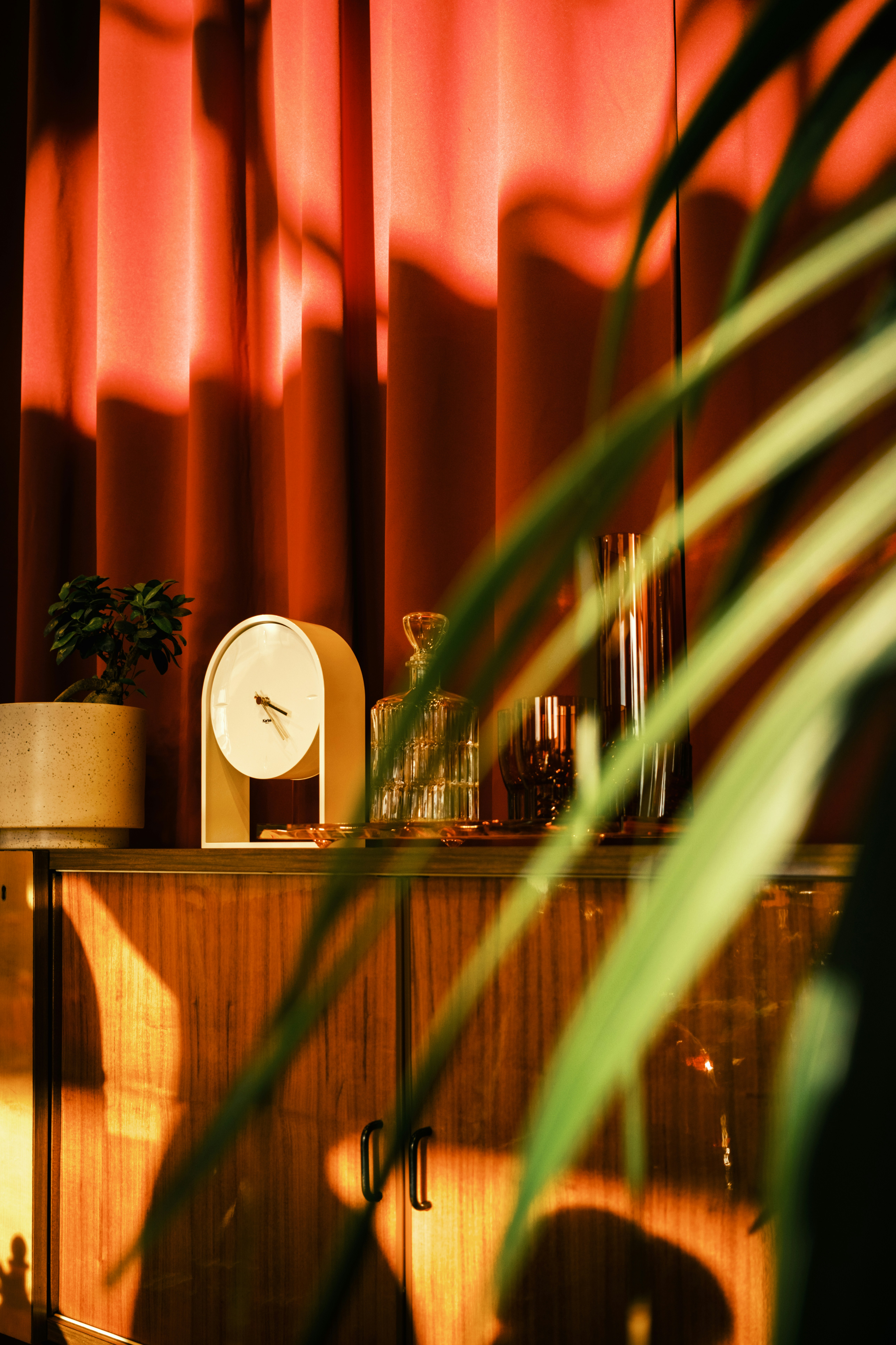 Warm Spotlight on a Vintage Sideboard