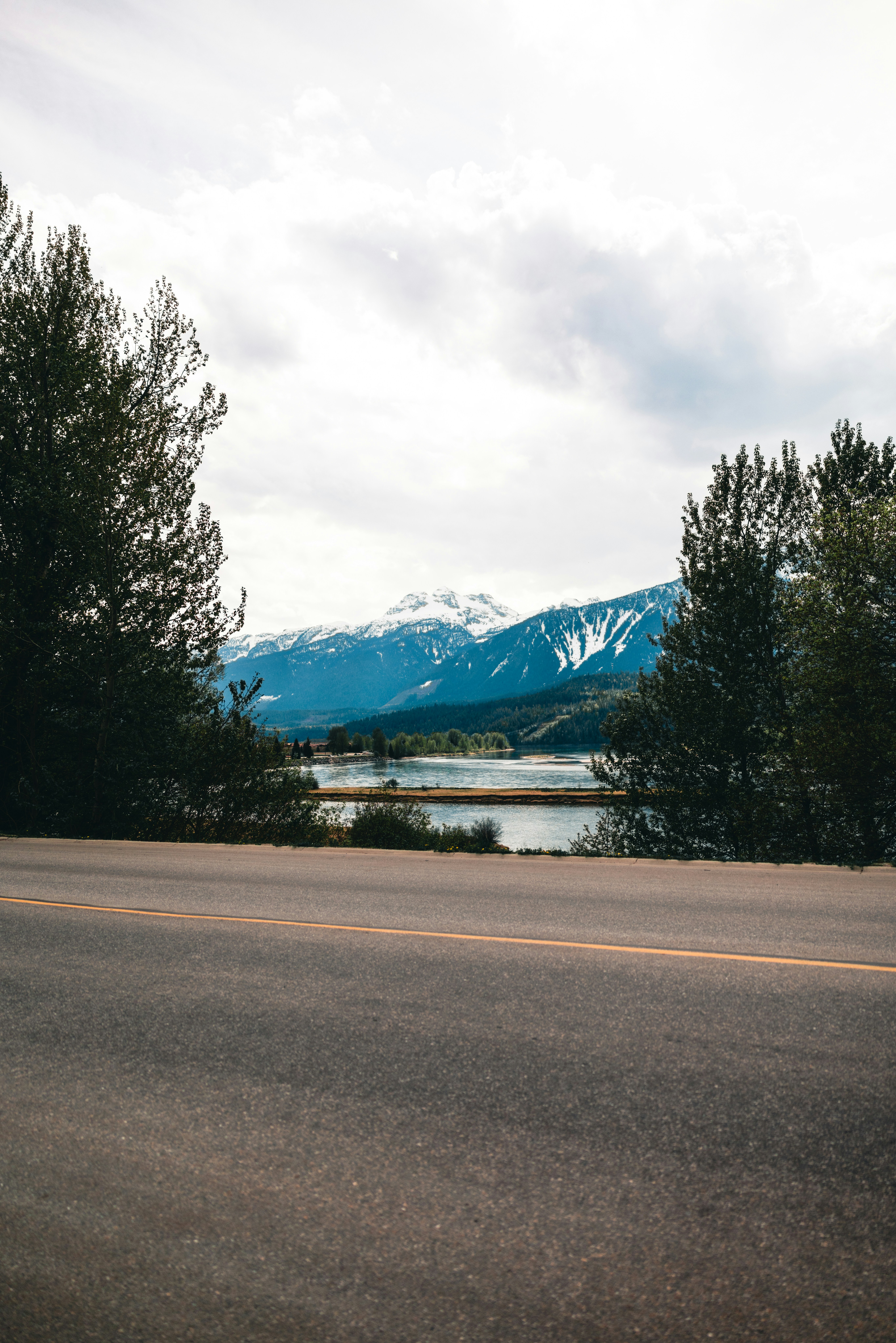 Roadside Vista toward Snow-Capped Peaks