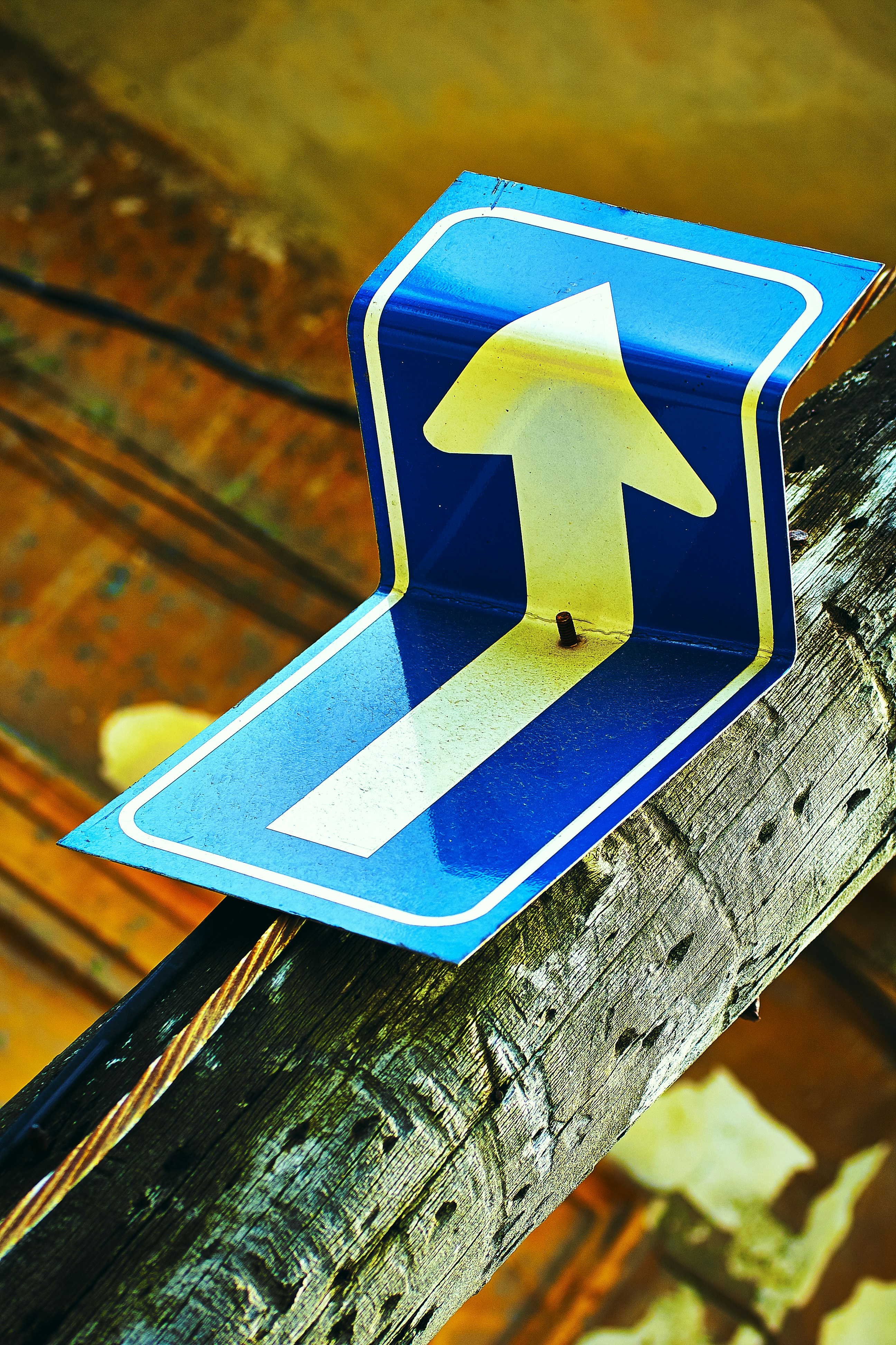 Arrow of Direction: A Weathered Sign Pointing Skyward