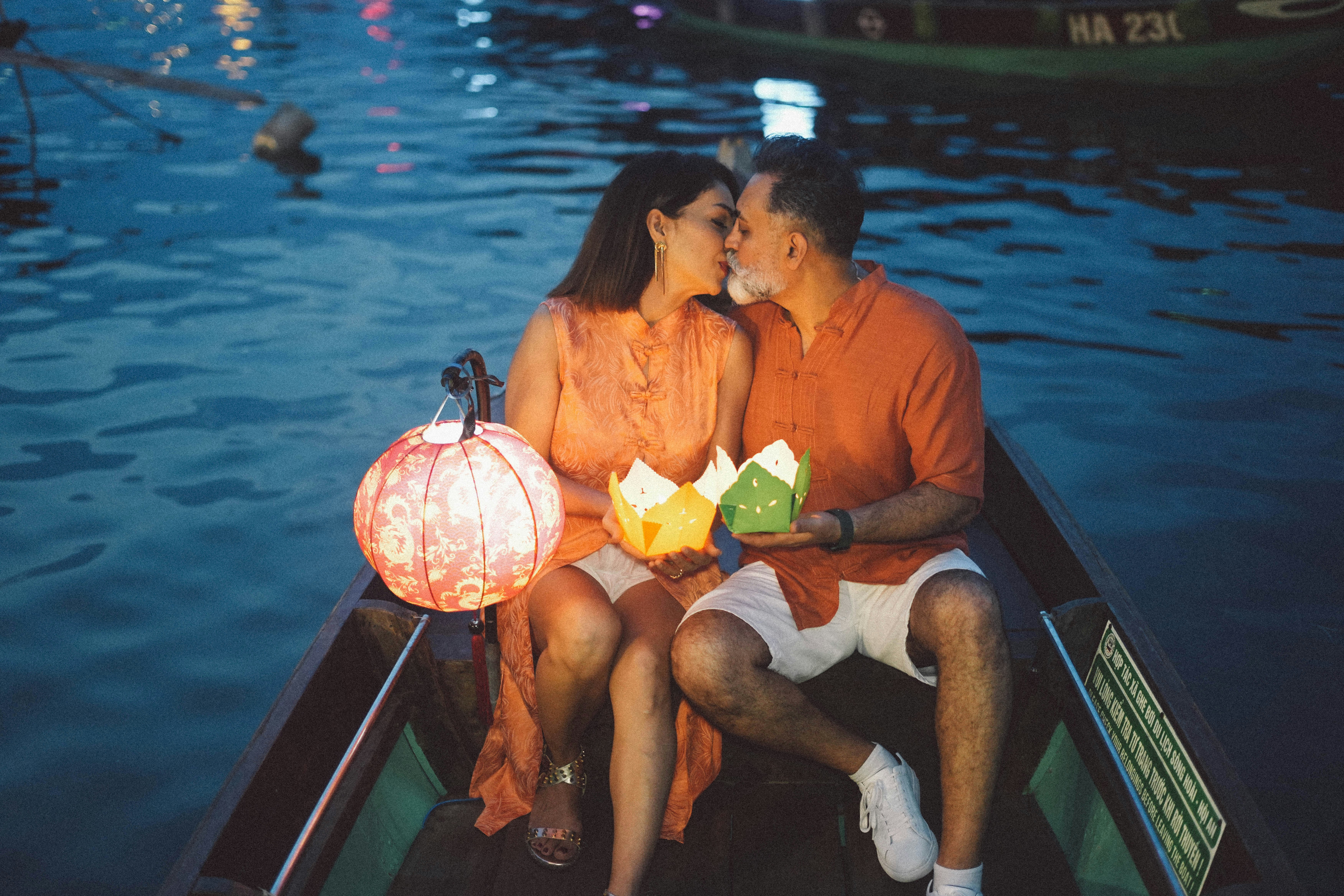 Moonlit Boatkiss by the Lantern Glow