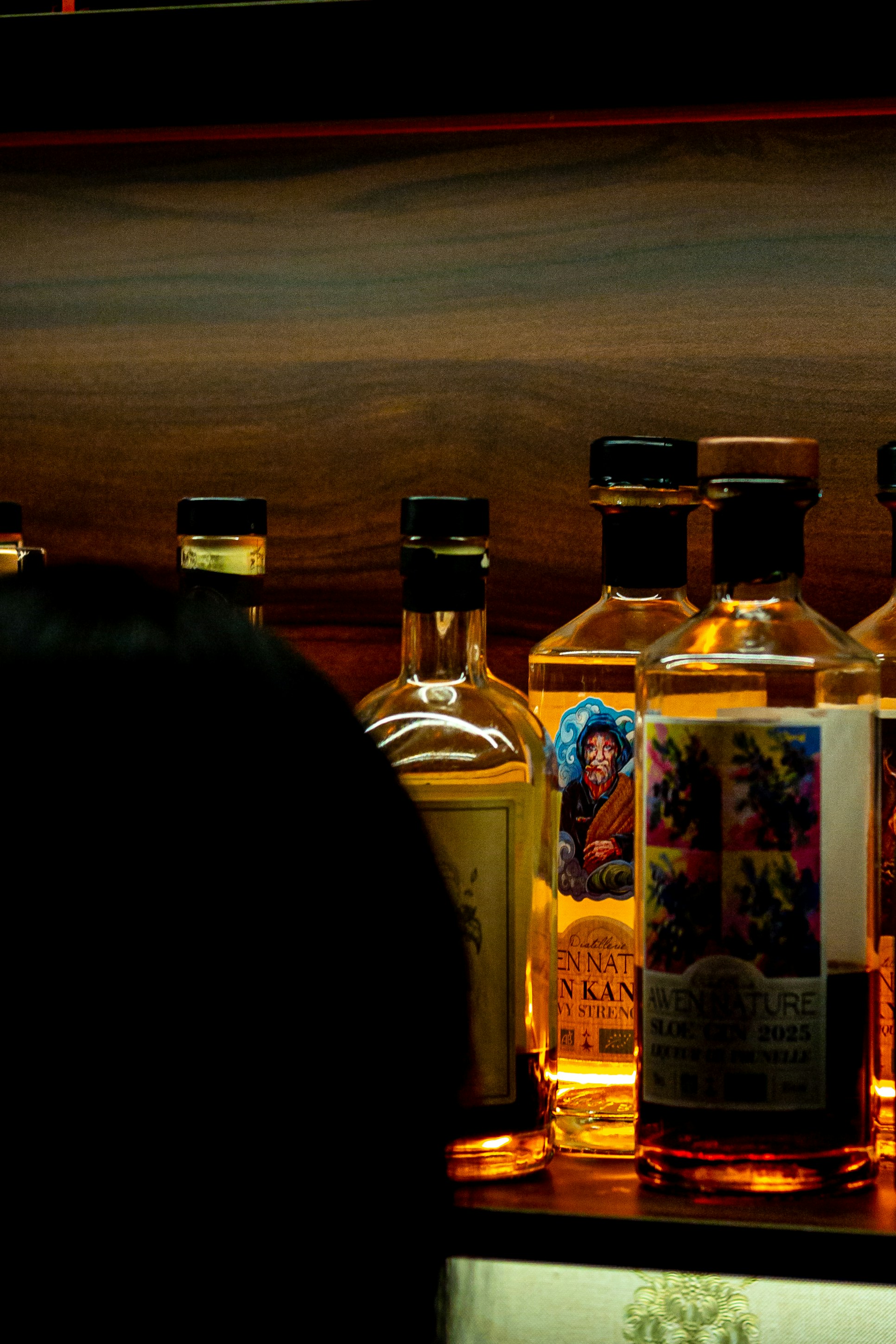 Bottles of liquor displayed on a shelf