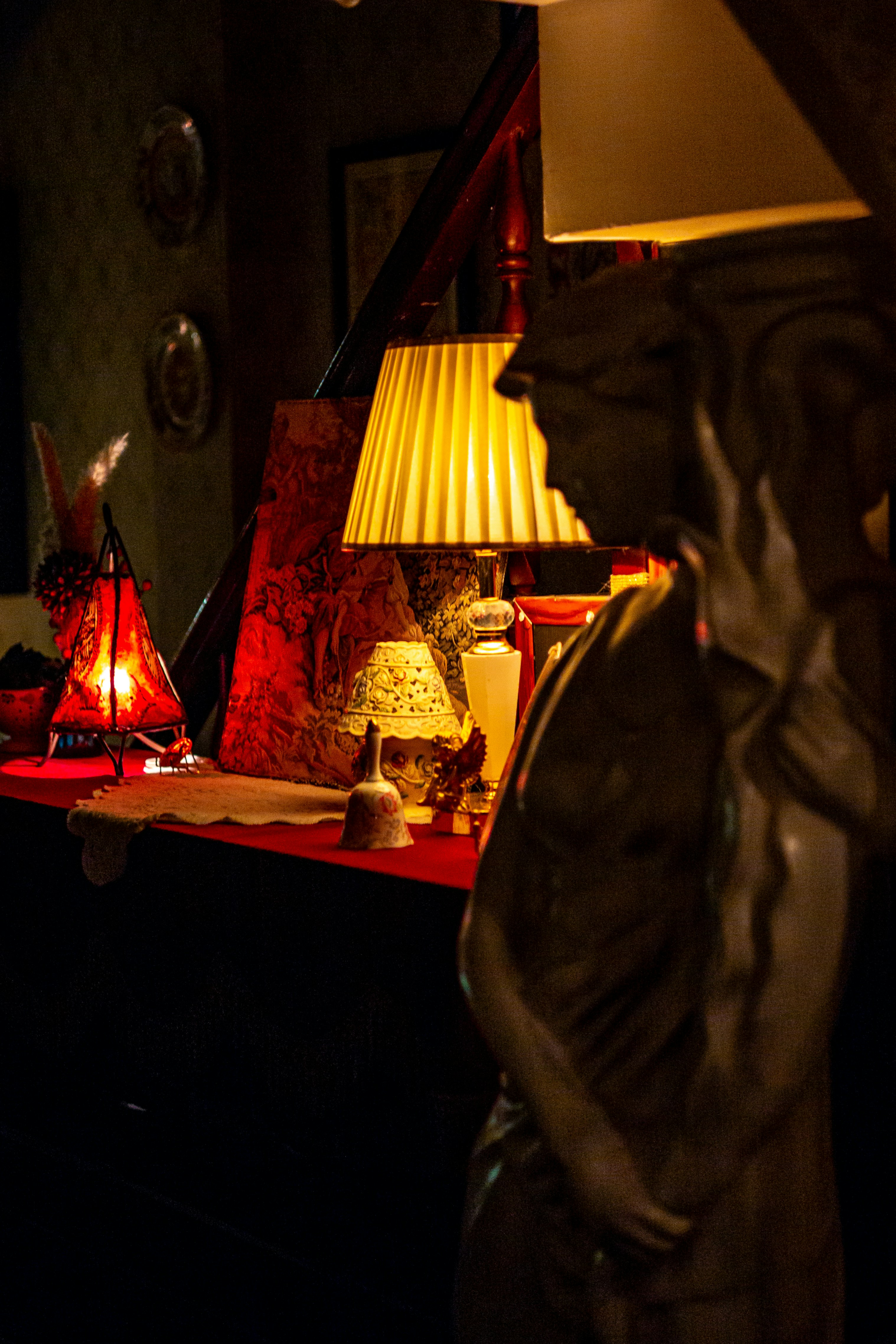 Dimly Lit Still Life Tour: Velvet Lamps and Cast Shadows