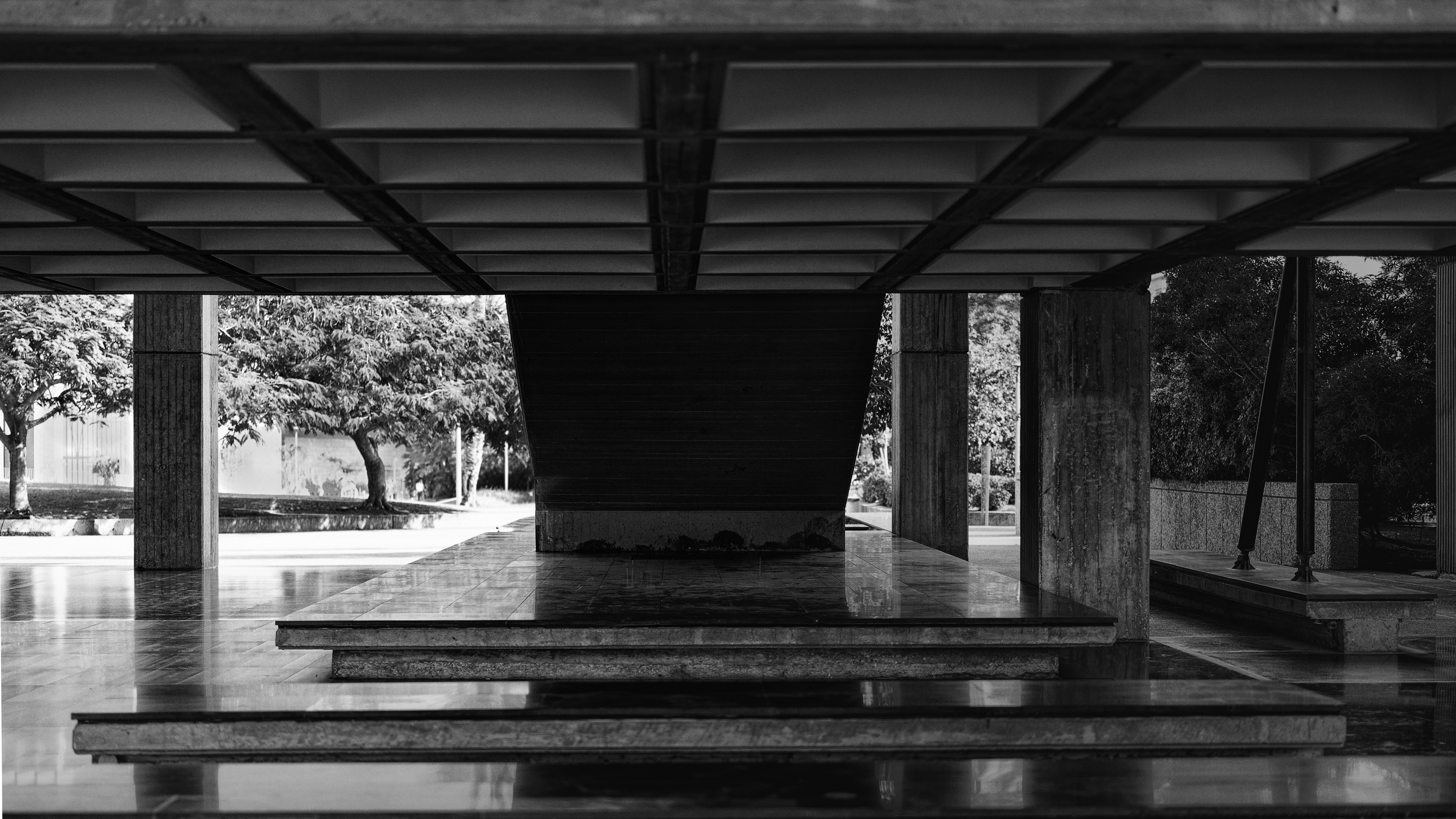 Concrete Recital: A Symmetry of Benches Beneath a Hidden Overhang