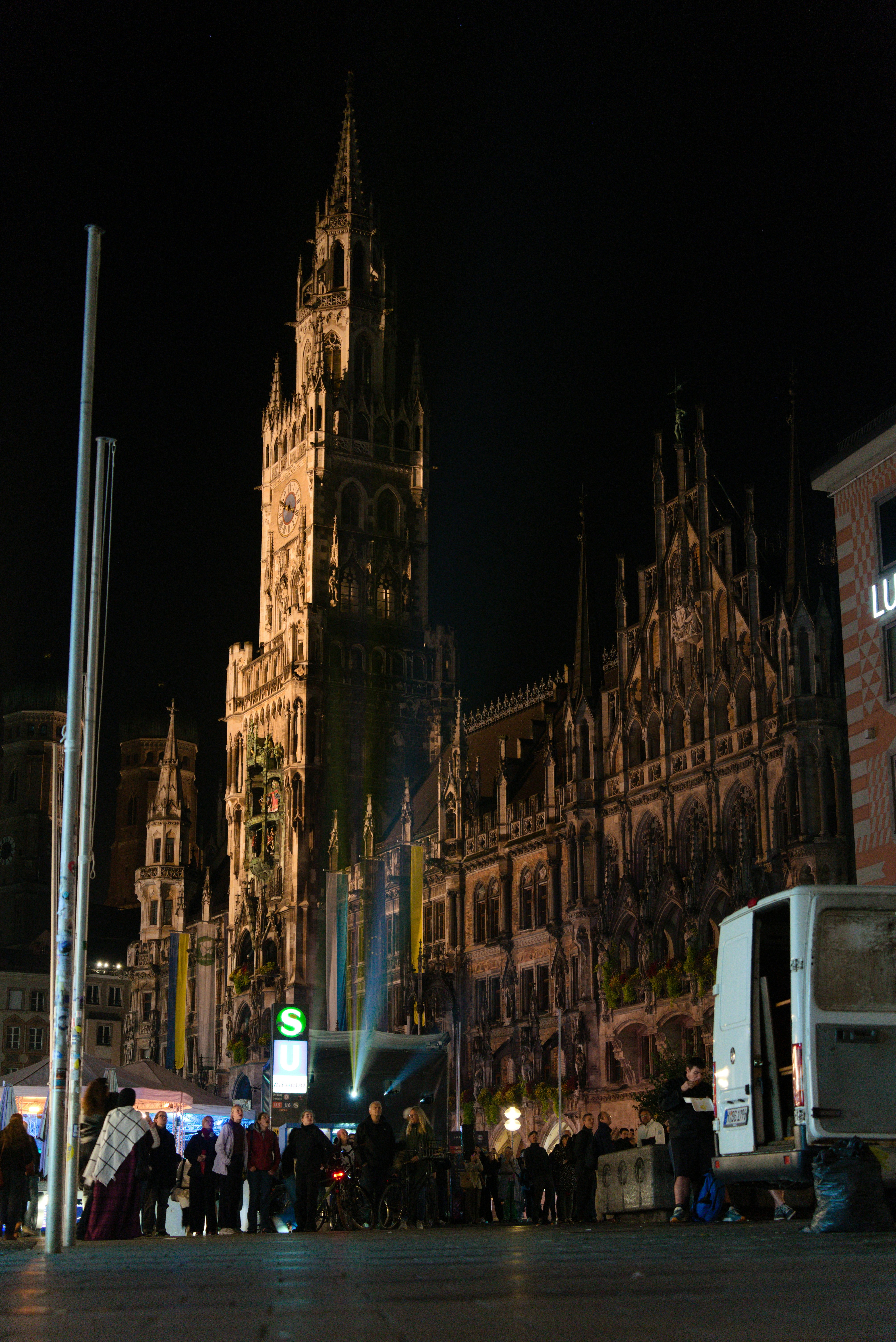 Gothic Night: A City Square Framed by Munich's Darkened Cathedral
