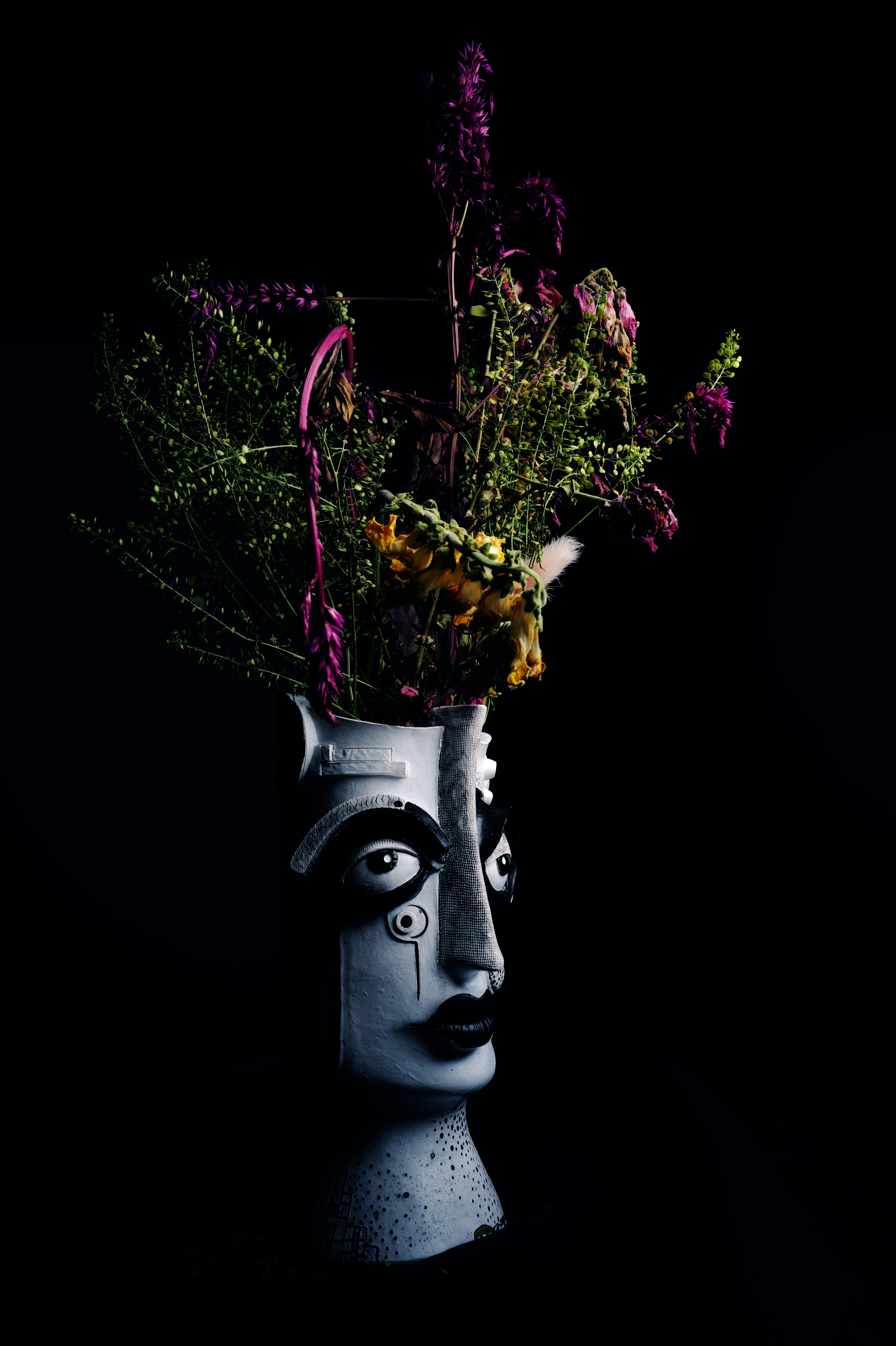 Vessel of Night Blooms: A Surreal Headpiece Emerges from Darkness