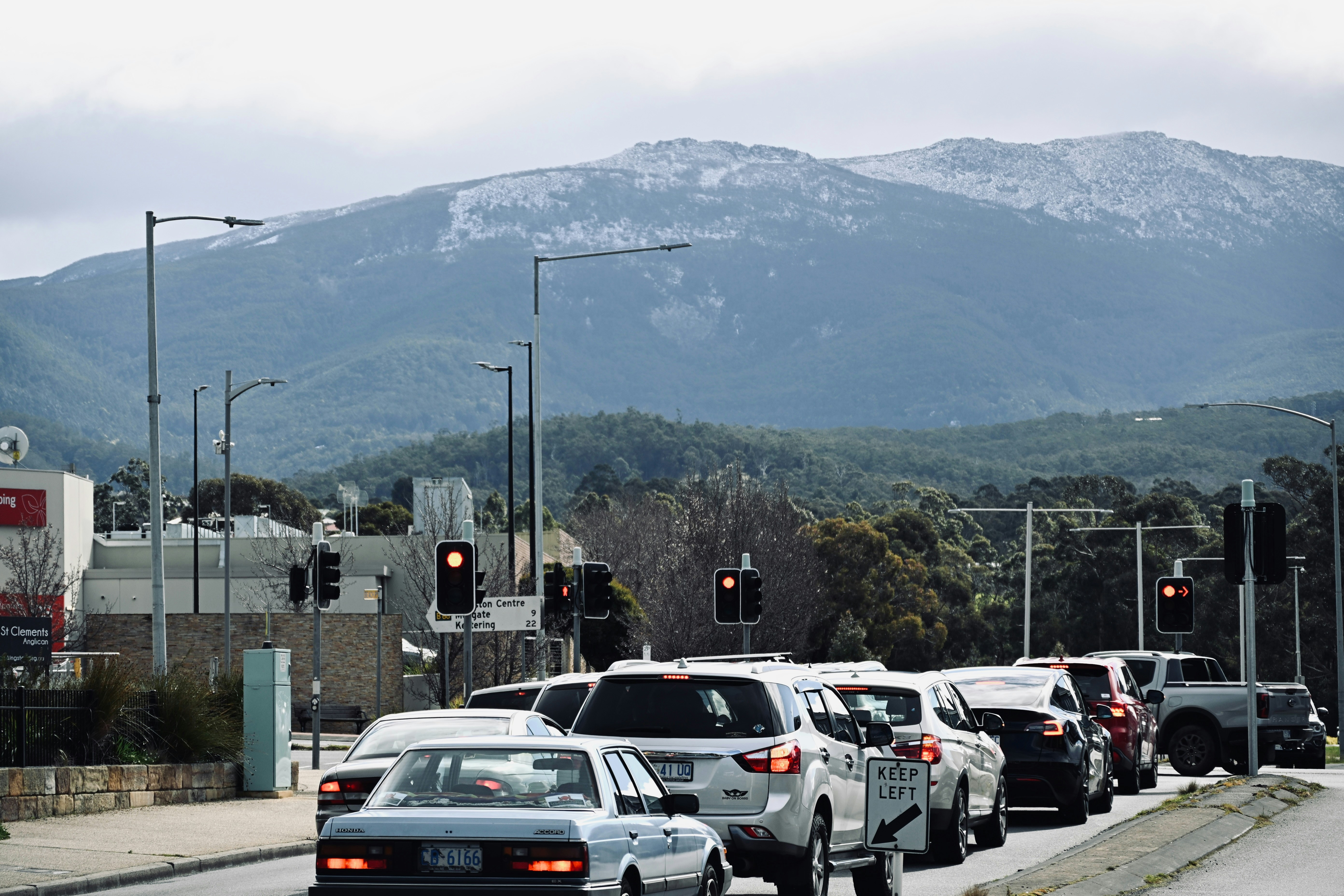 Converging lanes beneath a Mountain Pass