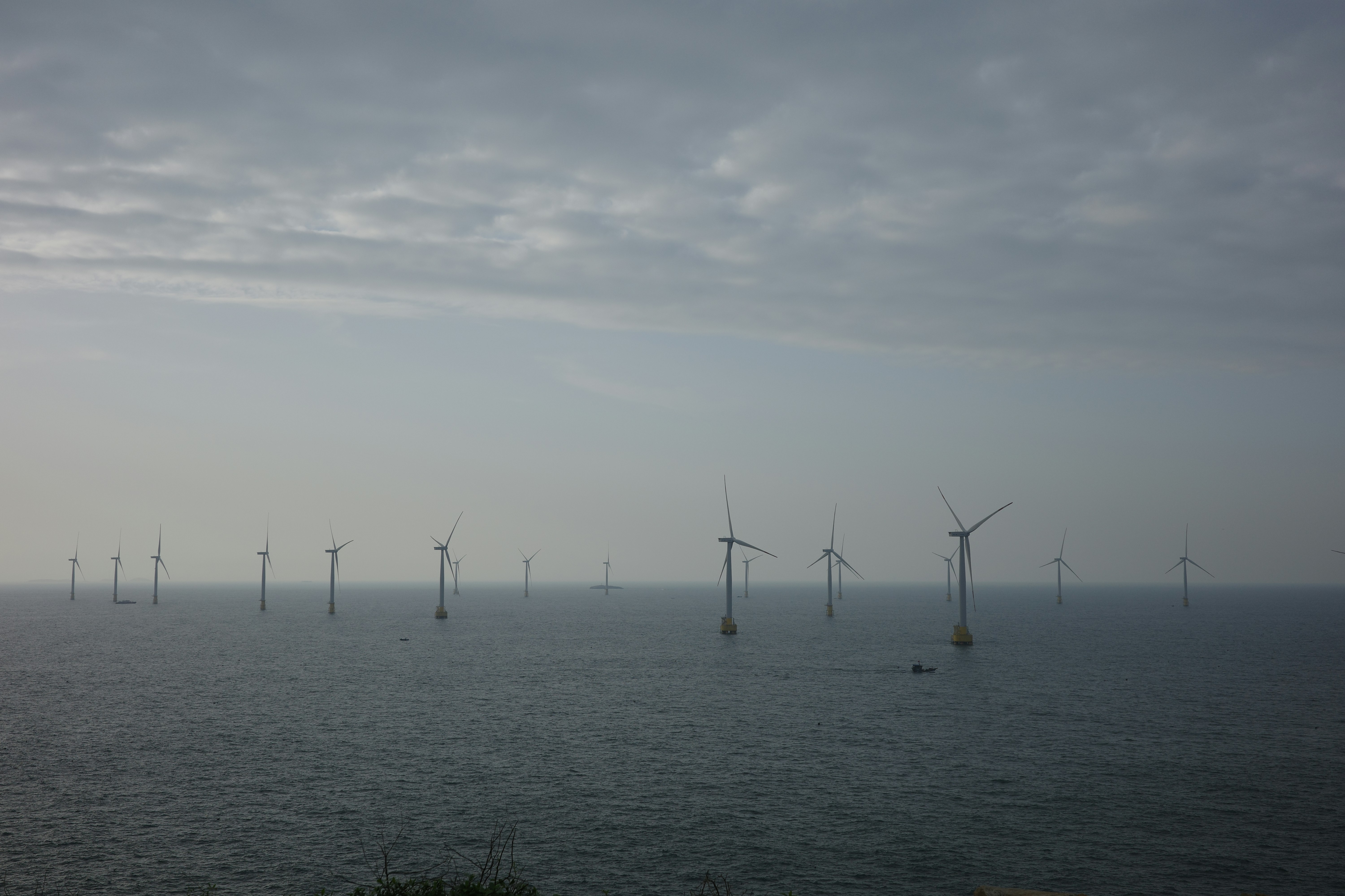 Windward sentinels: a field of offshore turbines marching across the sea