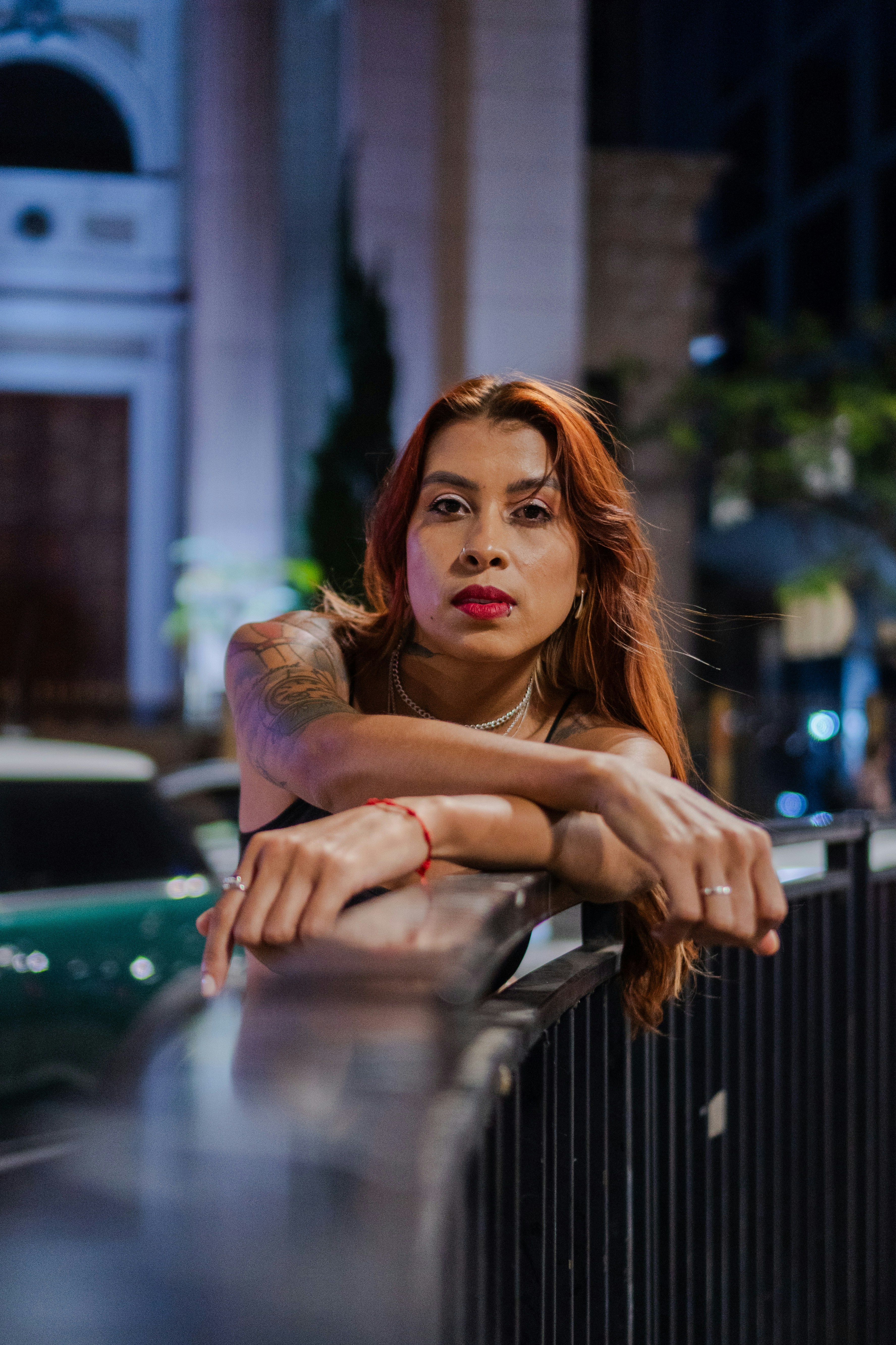 Neon Night Gaze Over the Rail