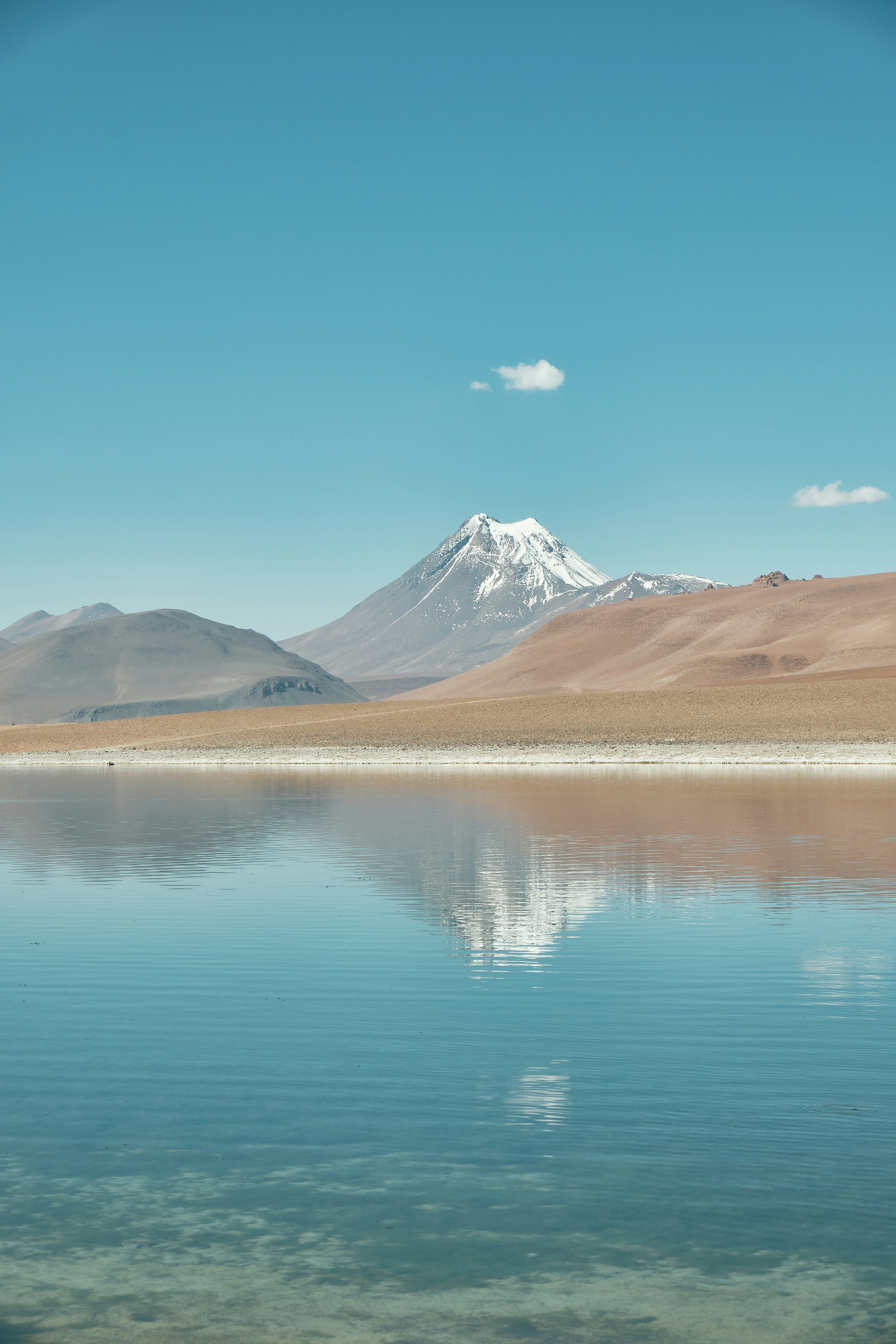 Snow-Capped Peak Over a Mirror Lake