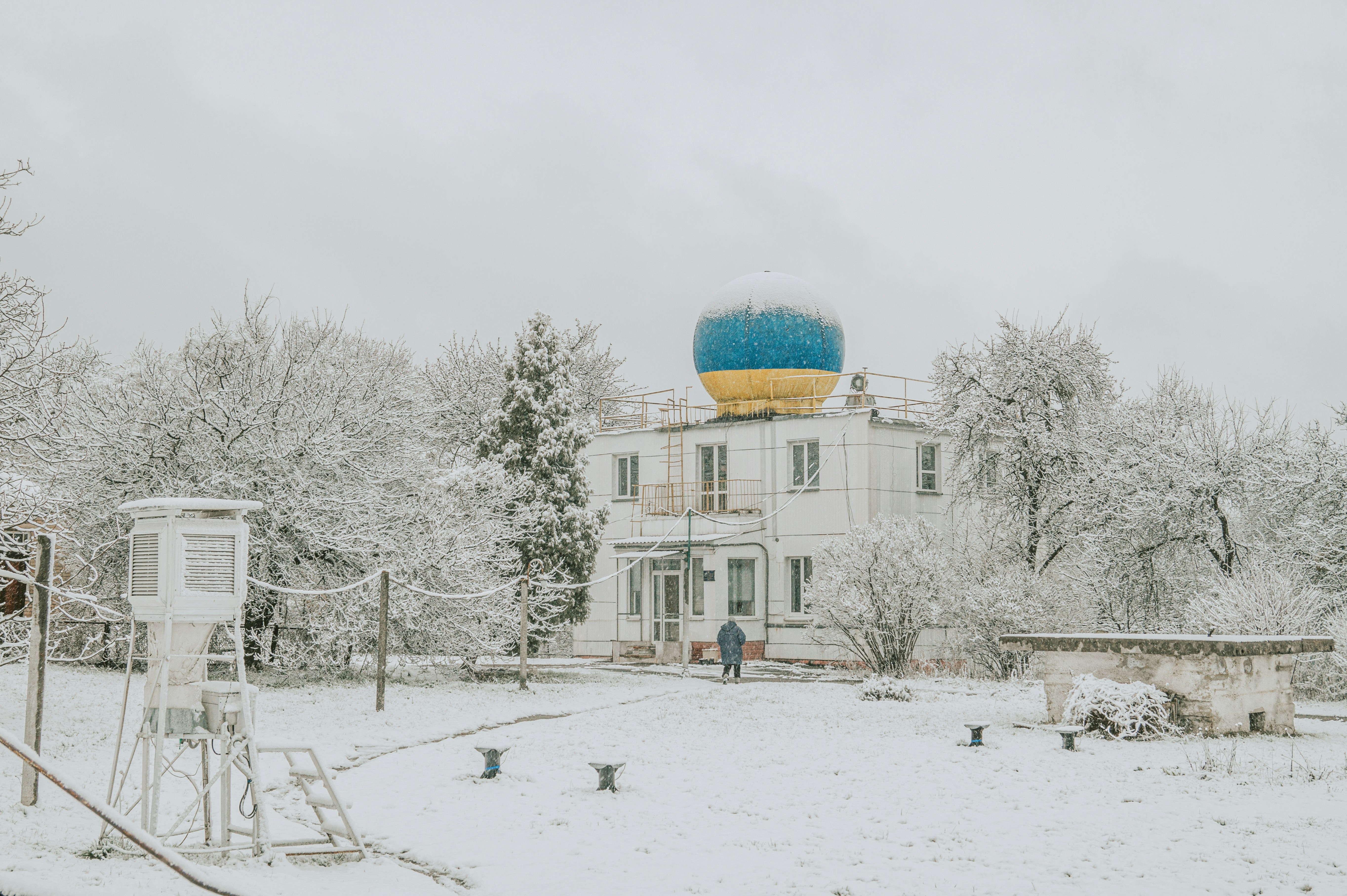 Snowbound Playground Under a Ballooned Turret