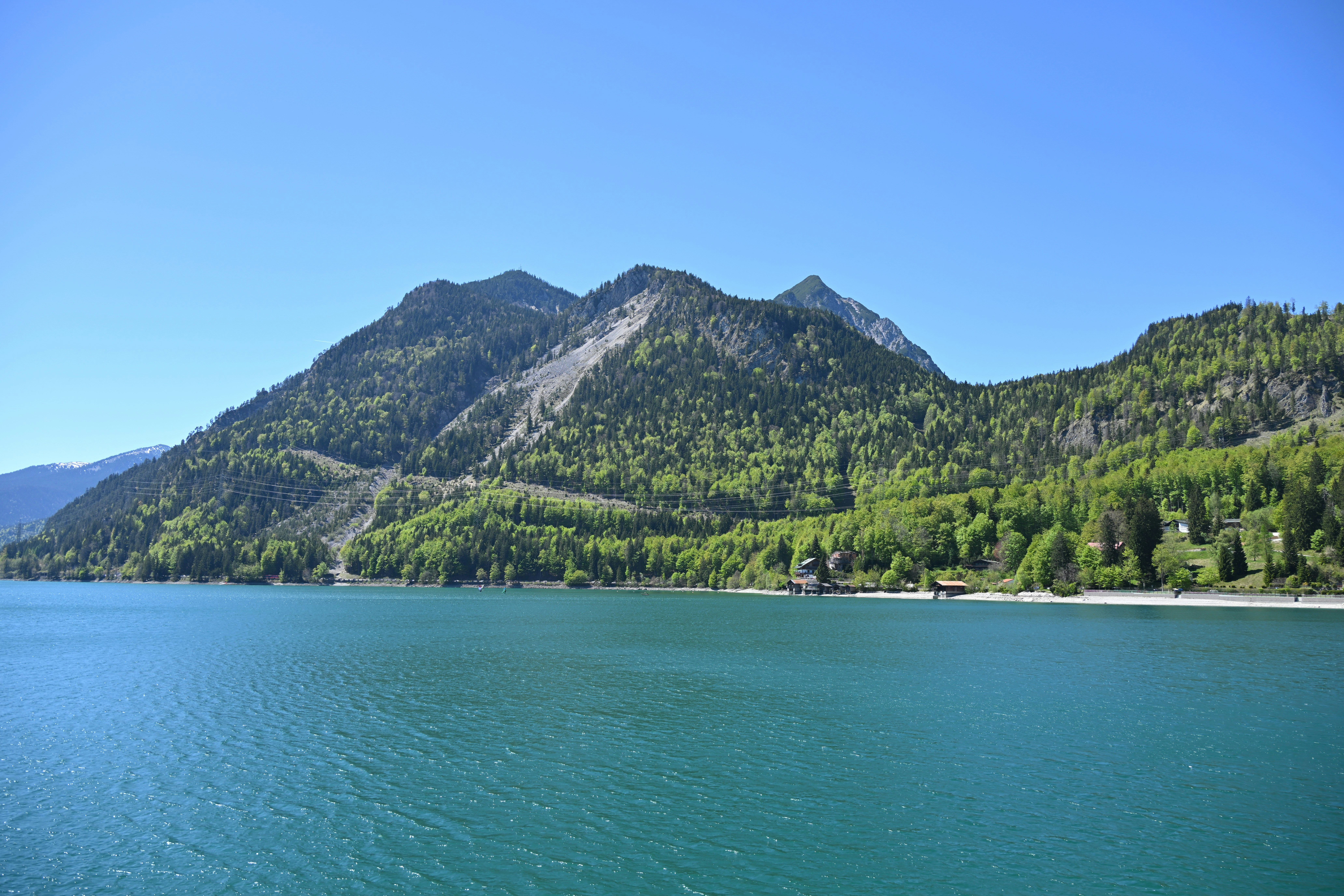 Sunlit Alpine Lake Basins with Forested Peaks