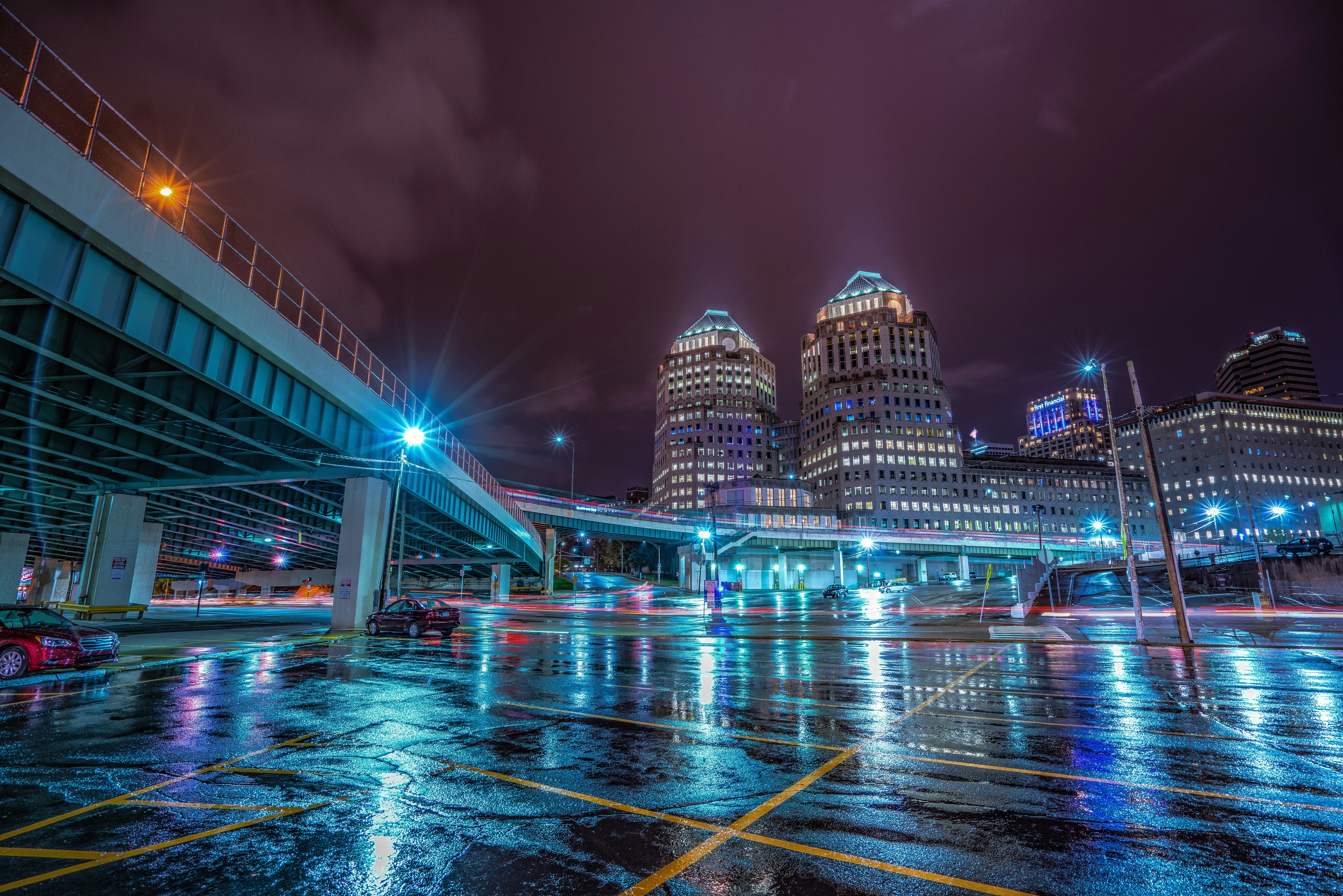 Neon Reflections Under the City Wake