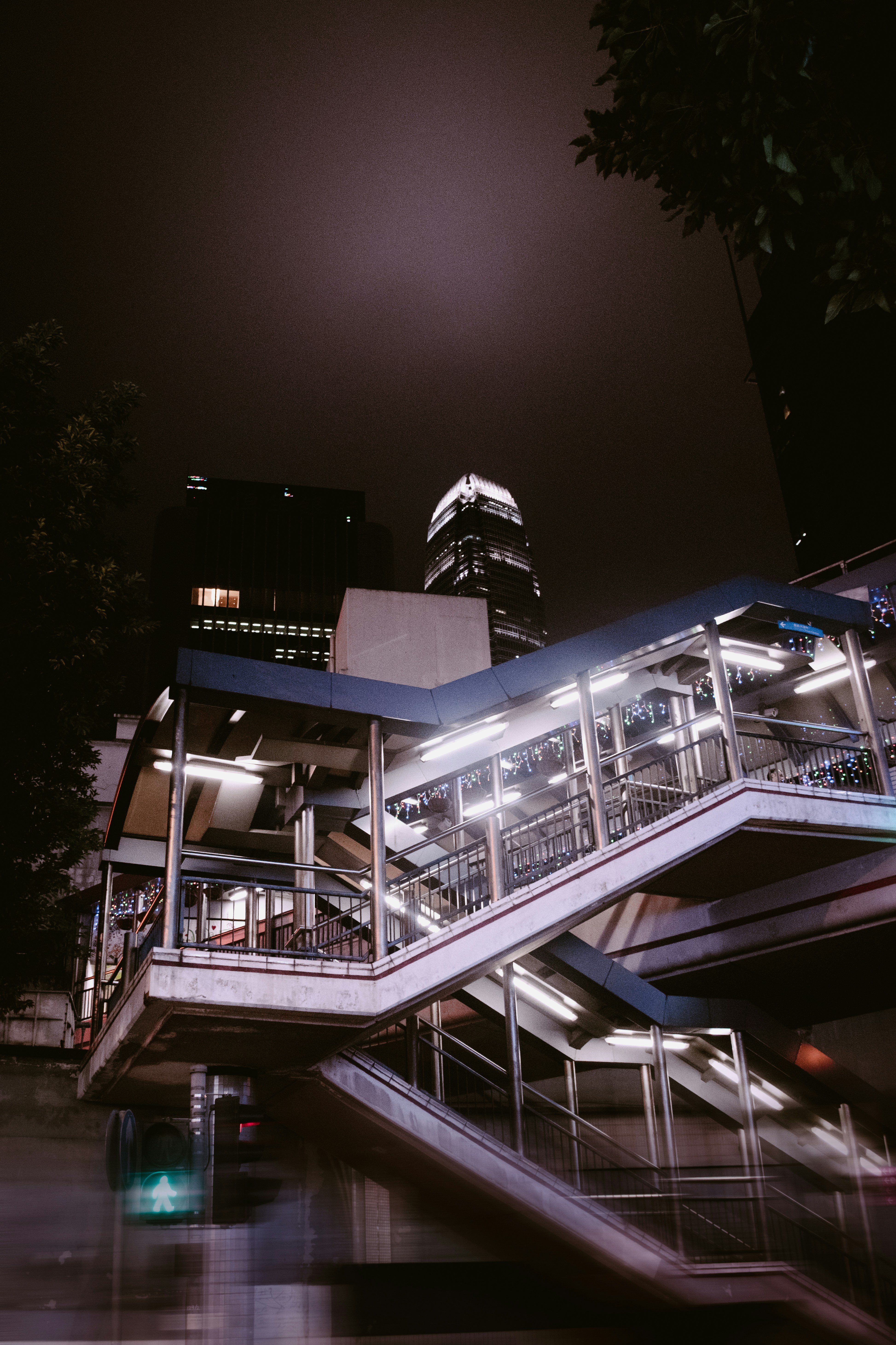 Urban Nightscape: Stairways to Neon Echoes