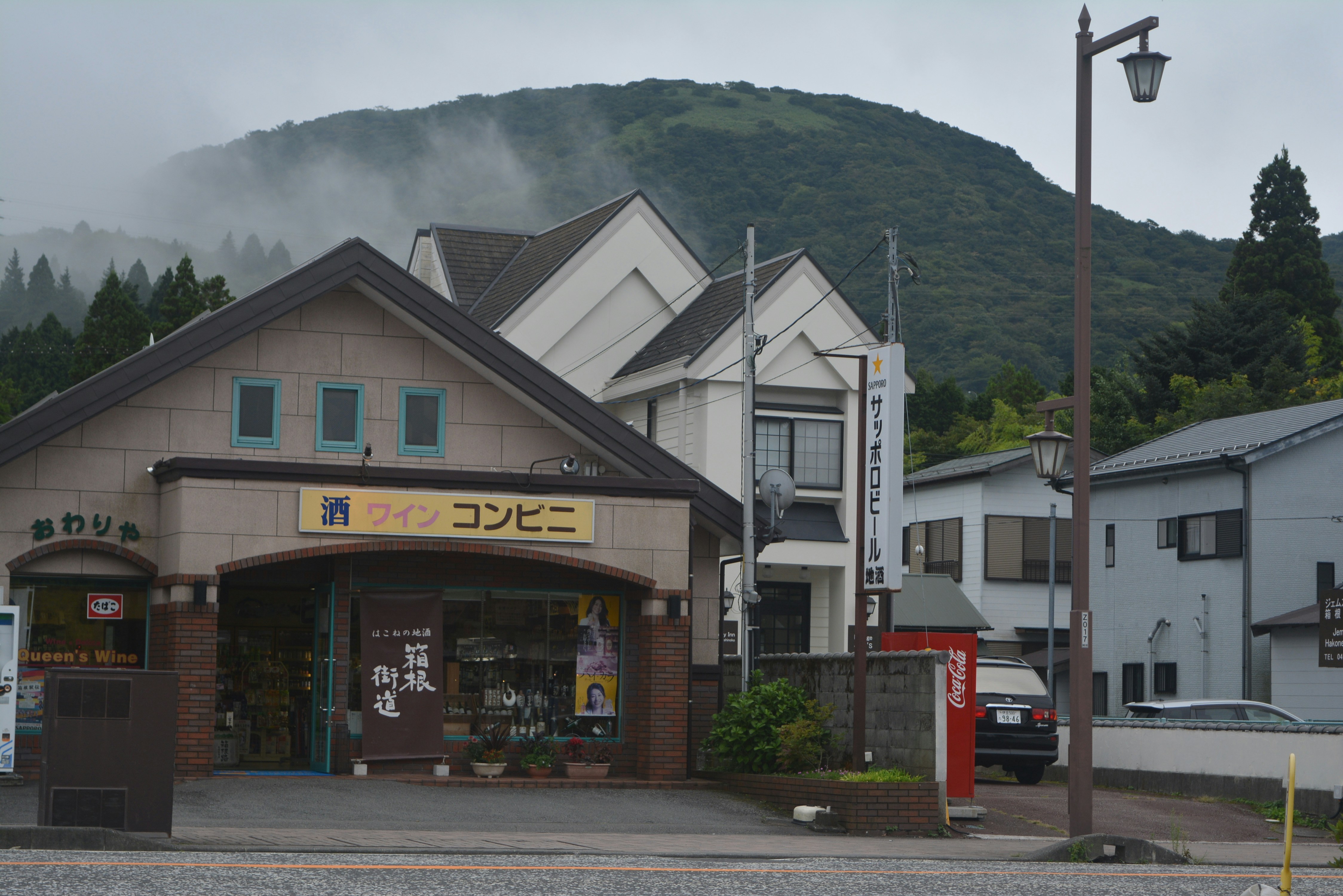 Village Corner Café Beneath Misty Hills