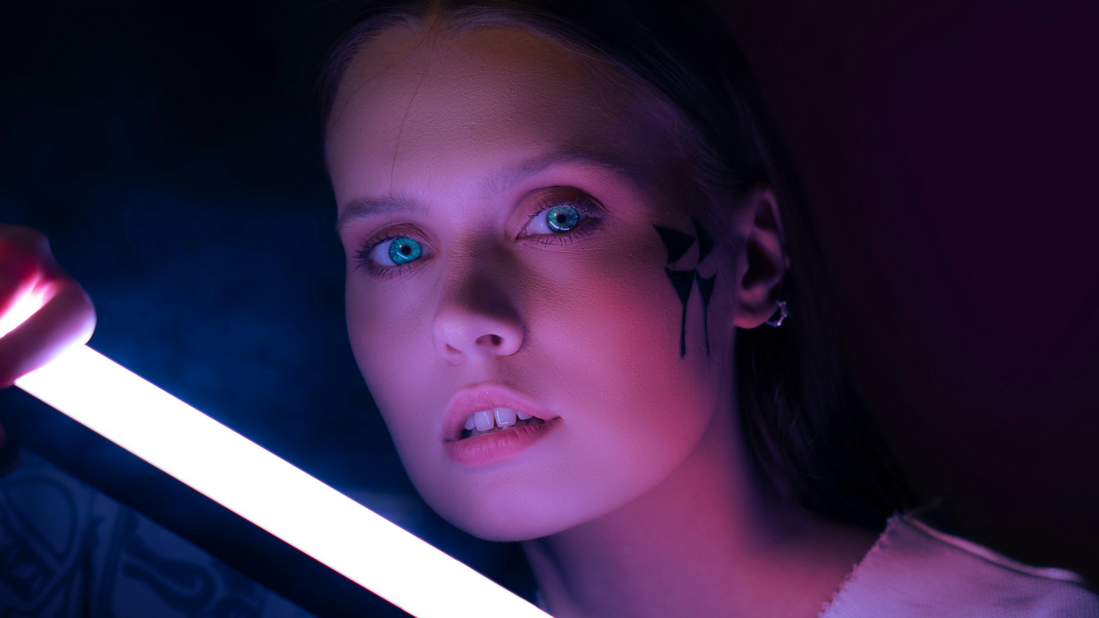 Neon Gaze in a Cyan-rose Glow
