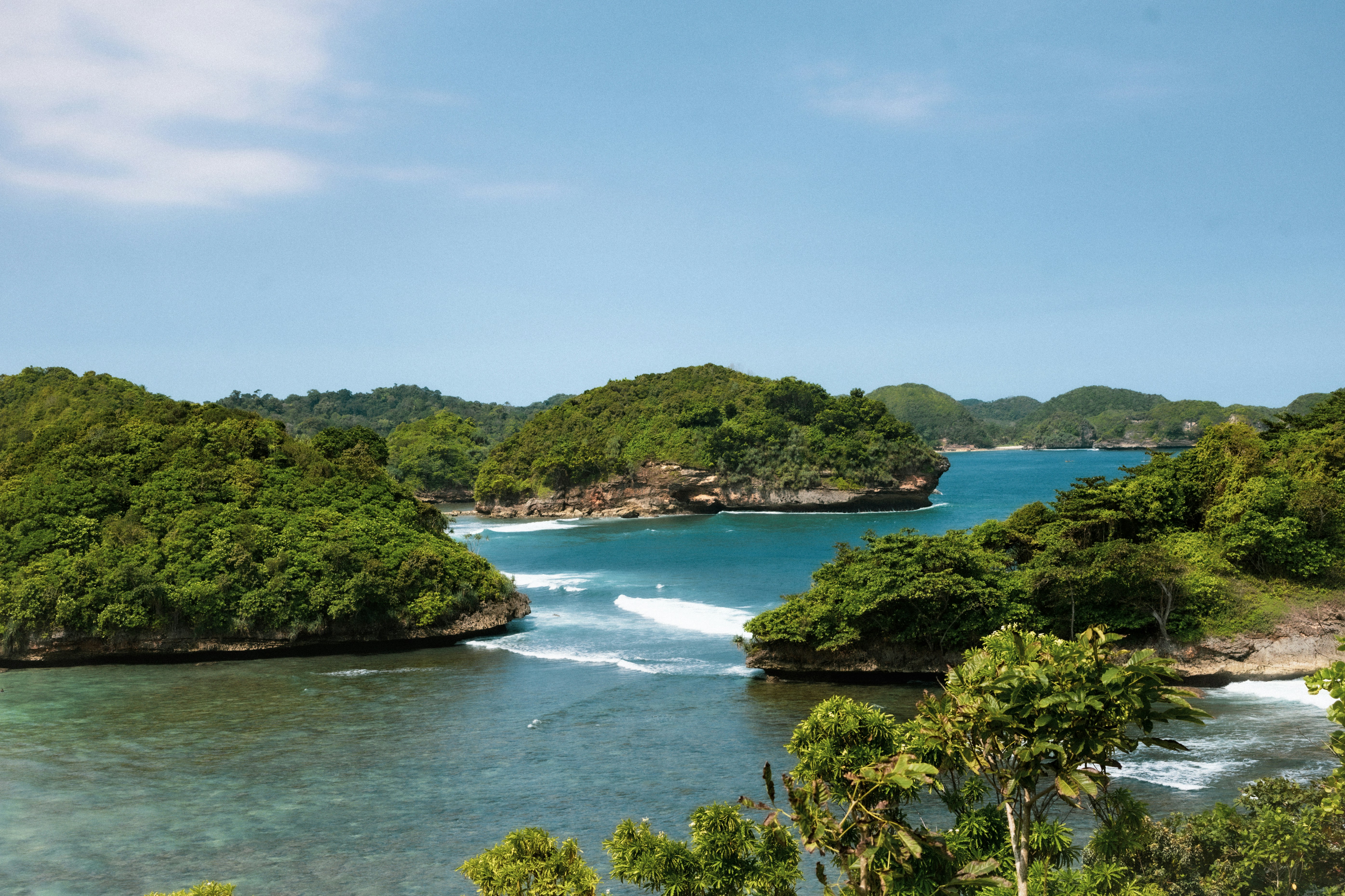 Azure waterways weave through emerald isles