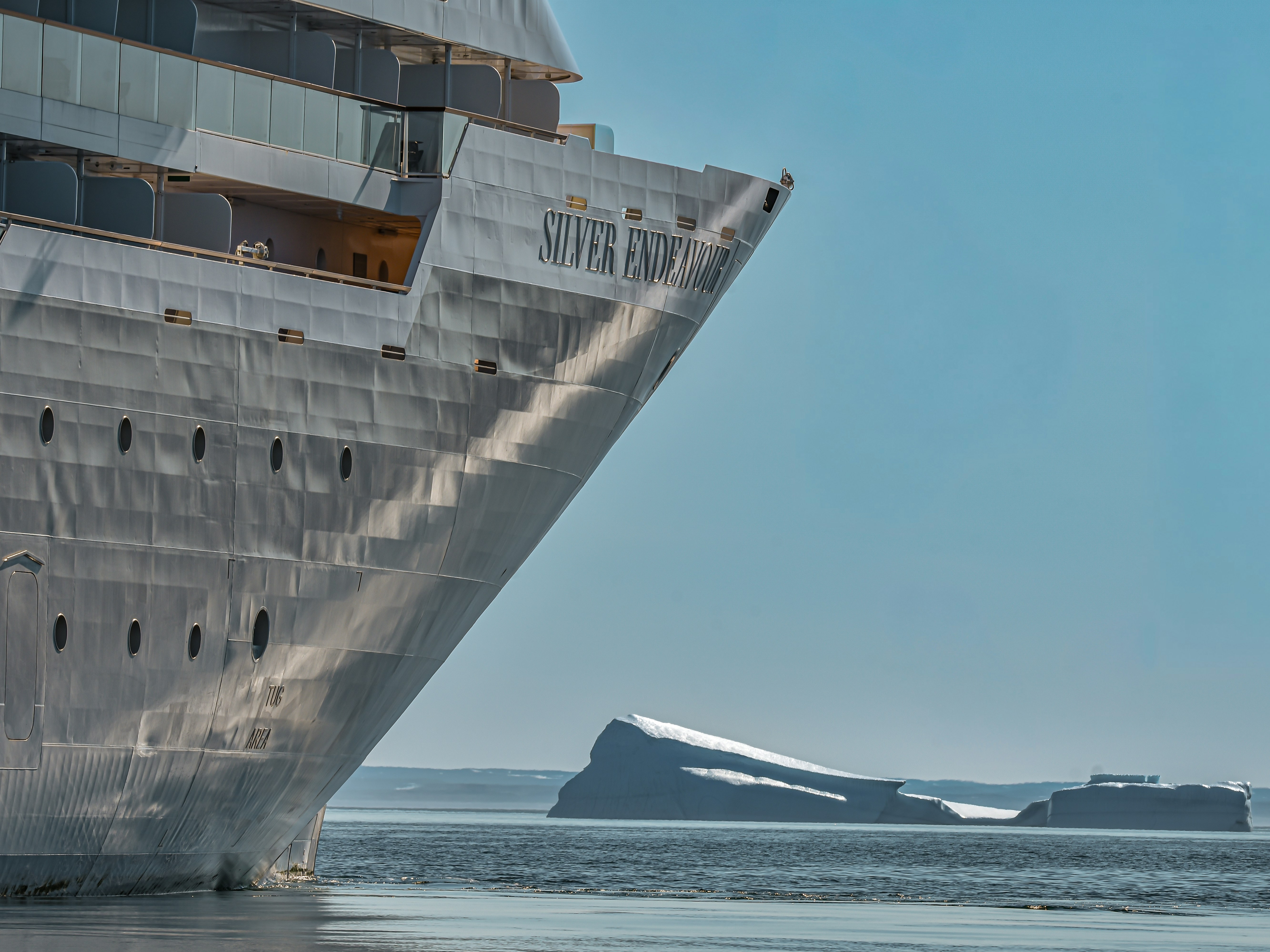 Bow of the Silver Explorer slicing the icy harbor
