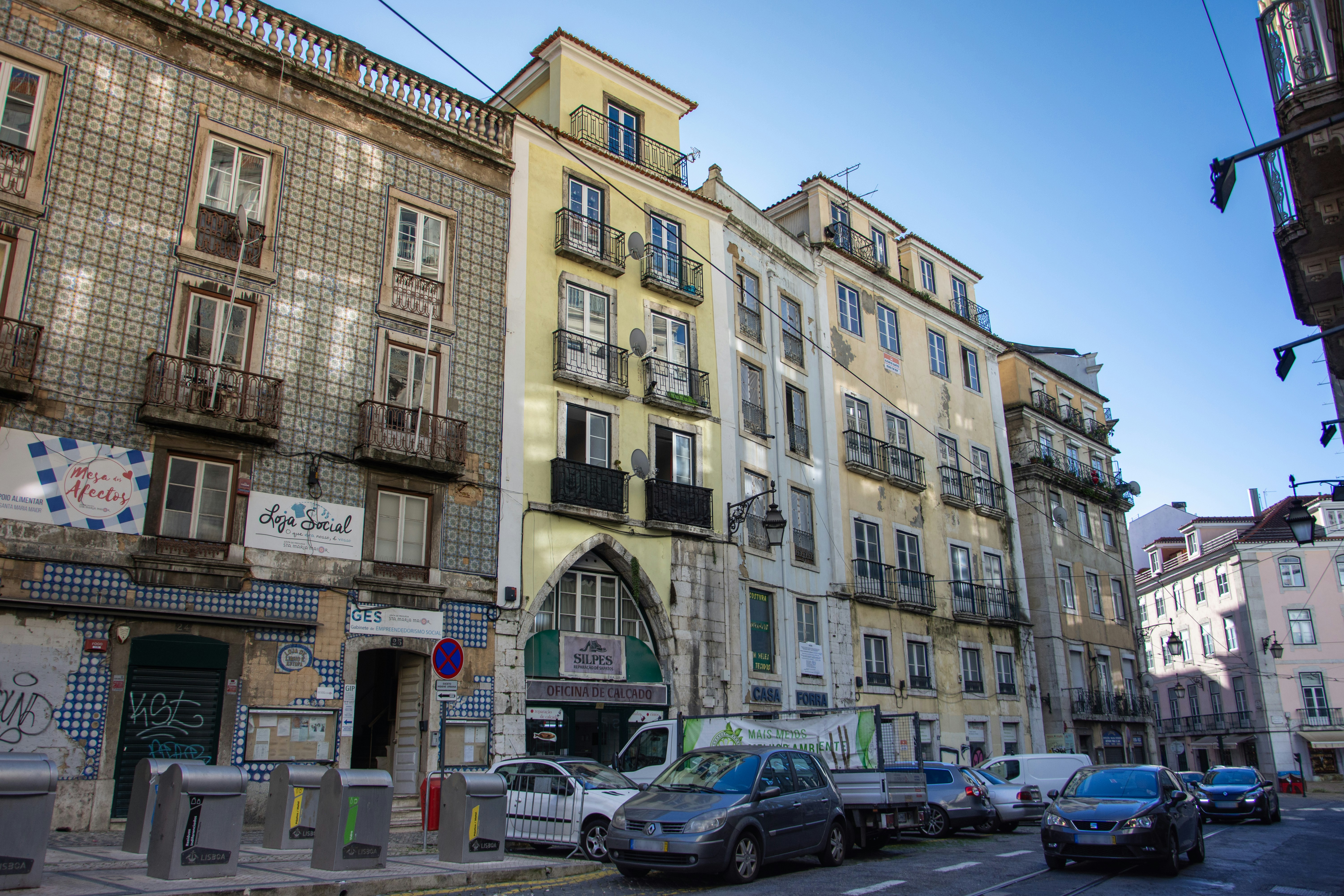Sunlit Facades on a Lisbon Street
