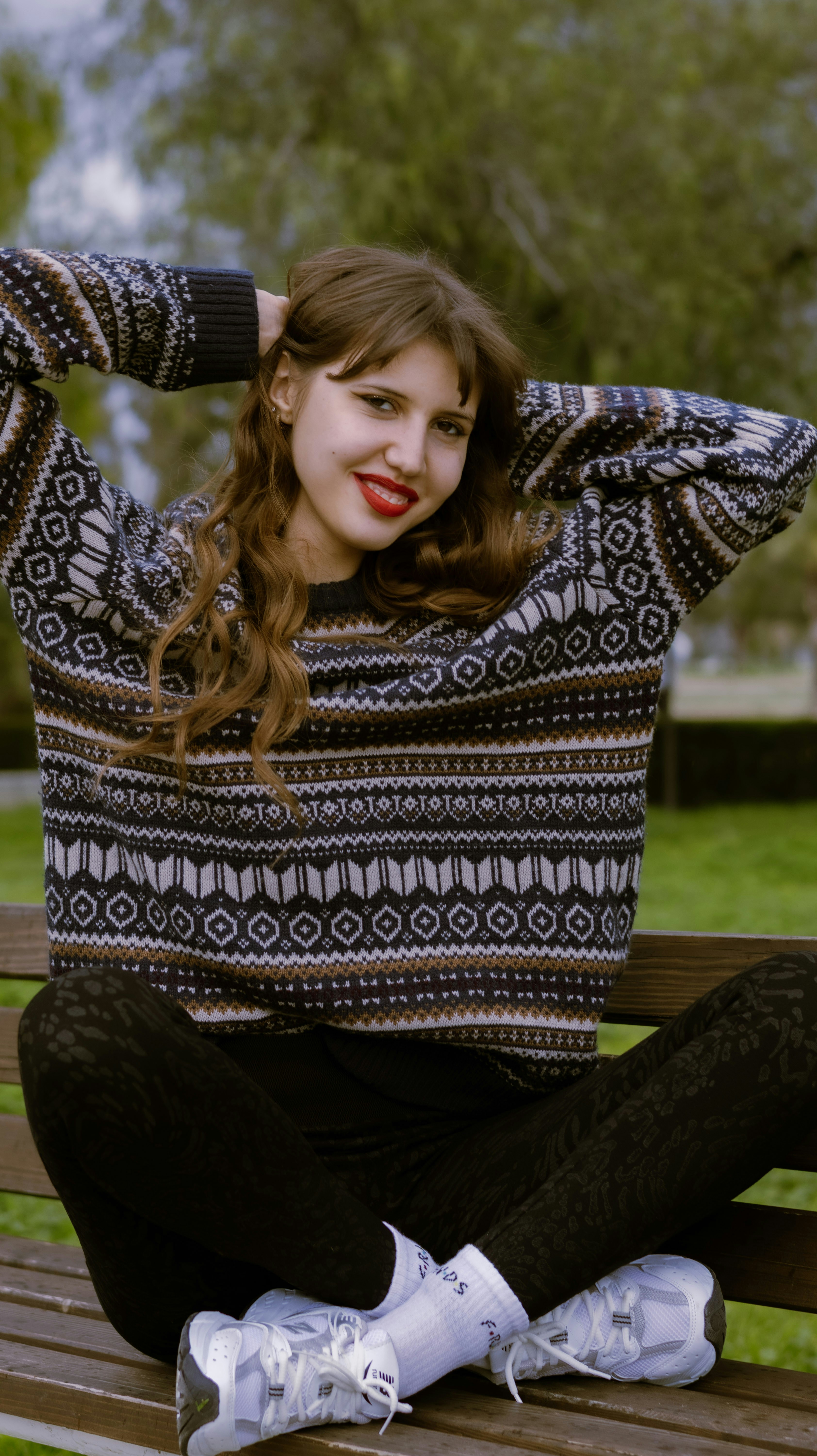 Cozy Confidence: Portrait on a Park Bench