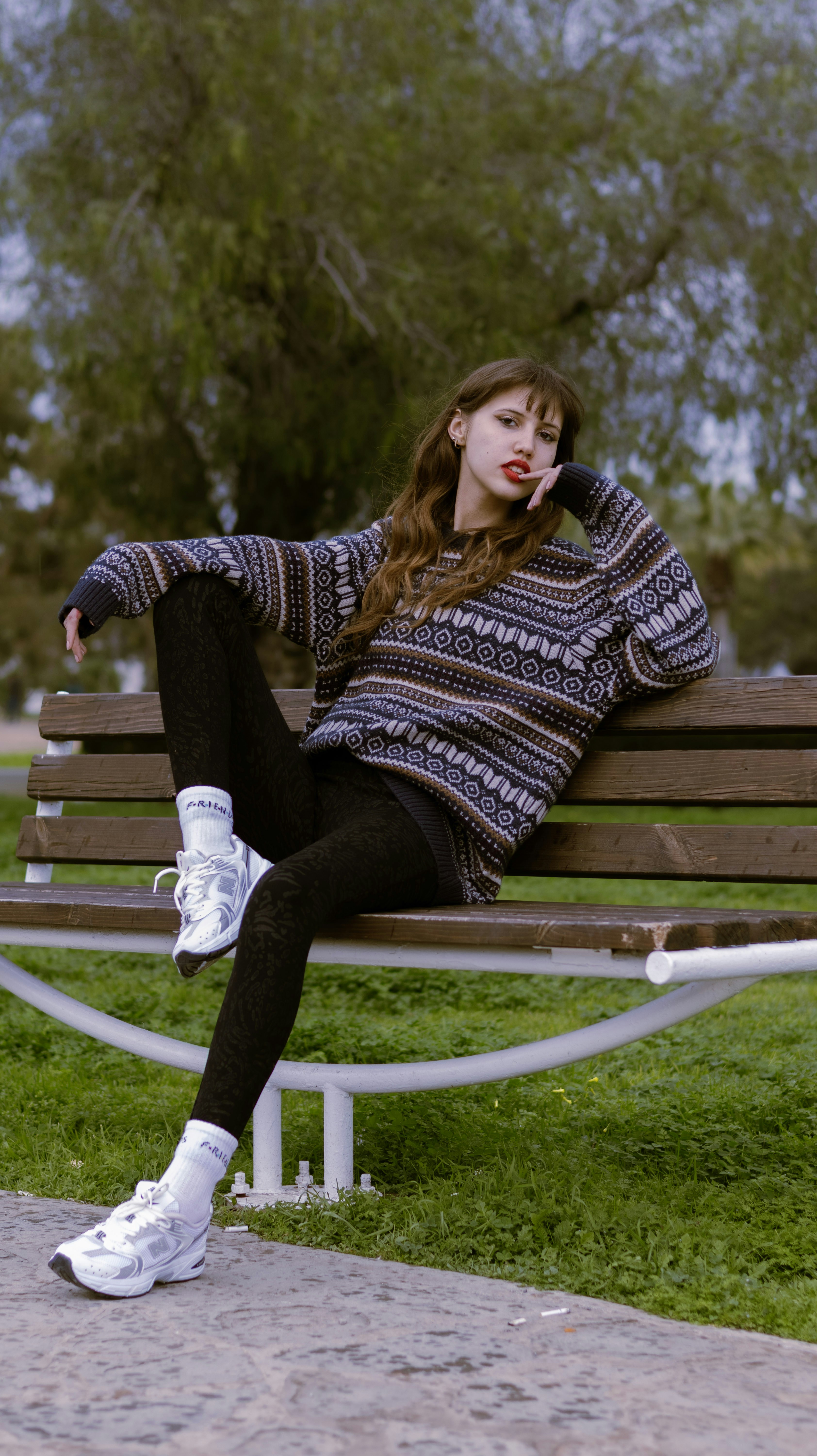 Cozy Confidence on a Park Bench