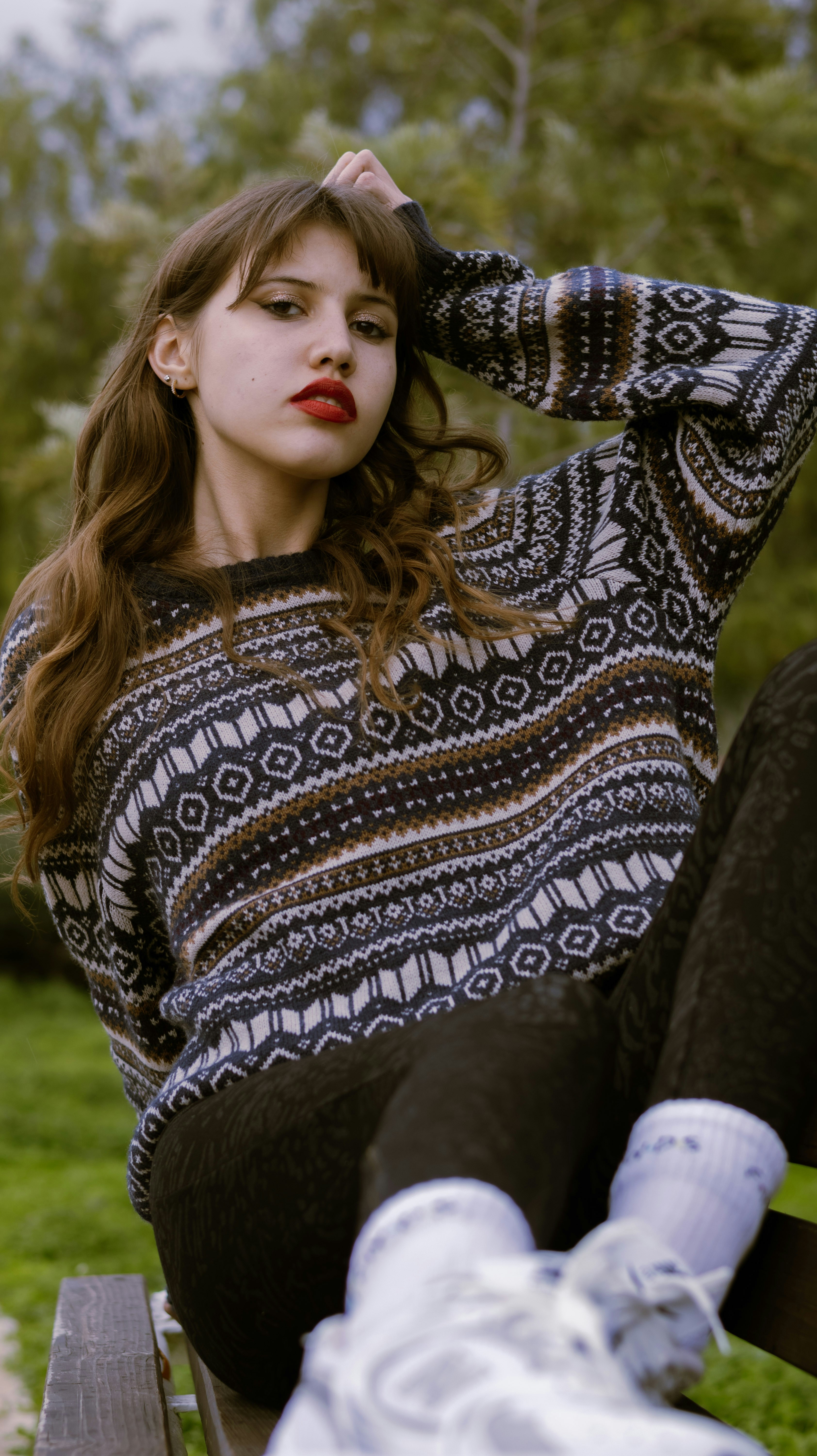 Velvet Autumn: A Bold Gaze in Knit and Green
