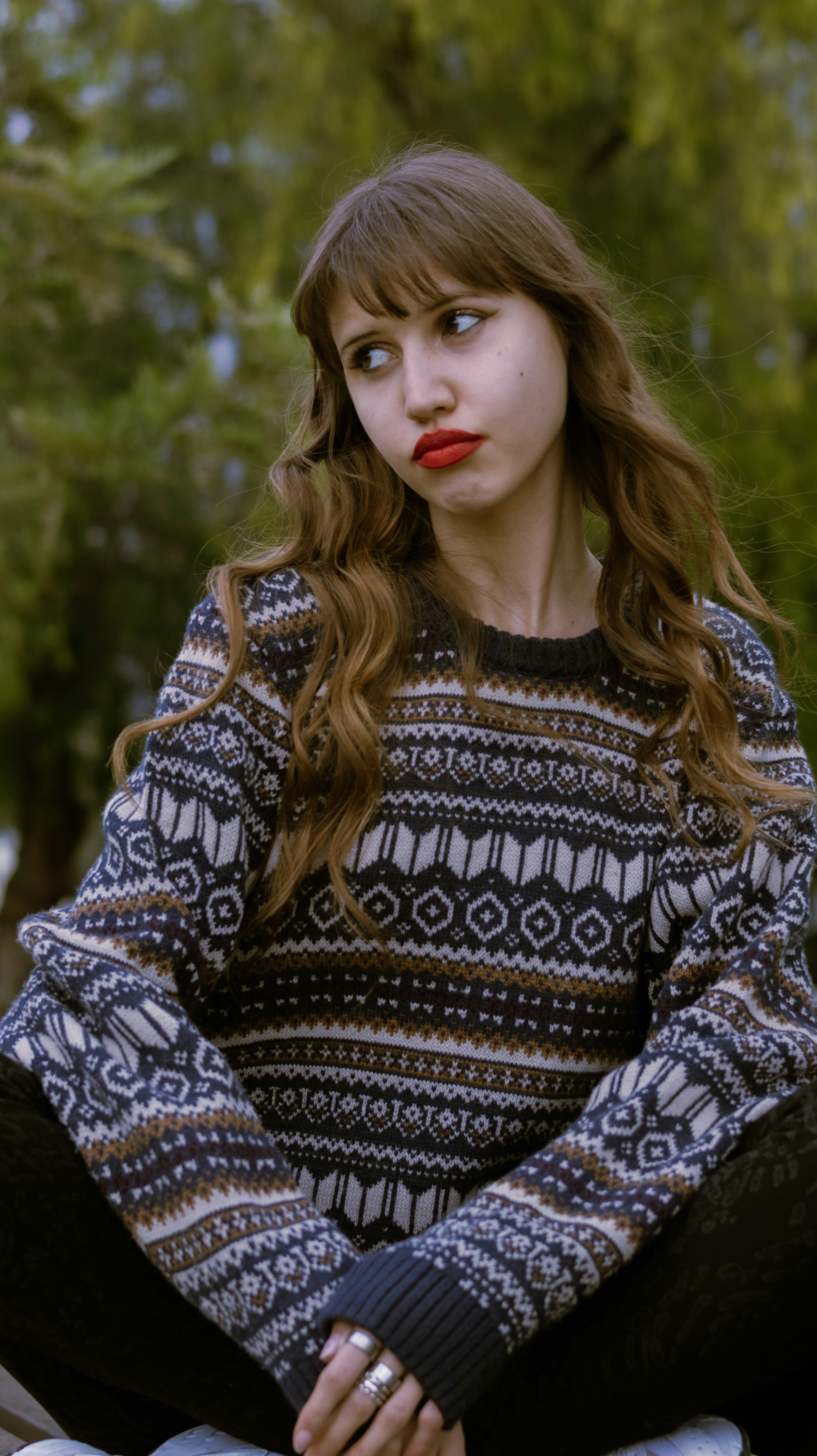 Resting Glance: A Contemplative Portrait in Knit Patterns