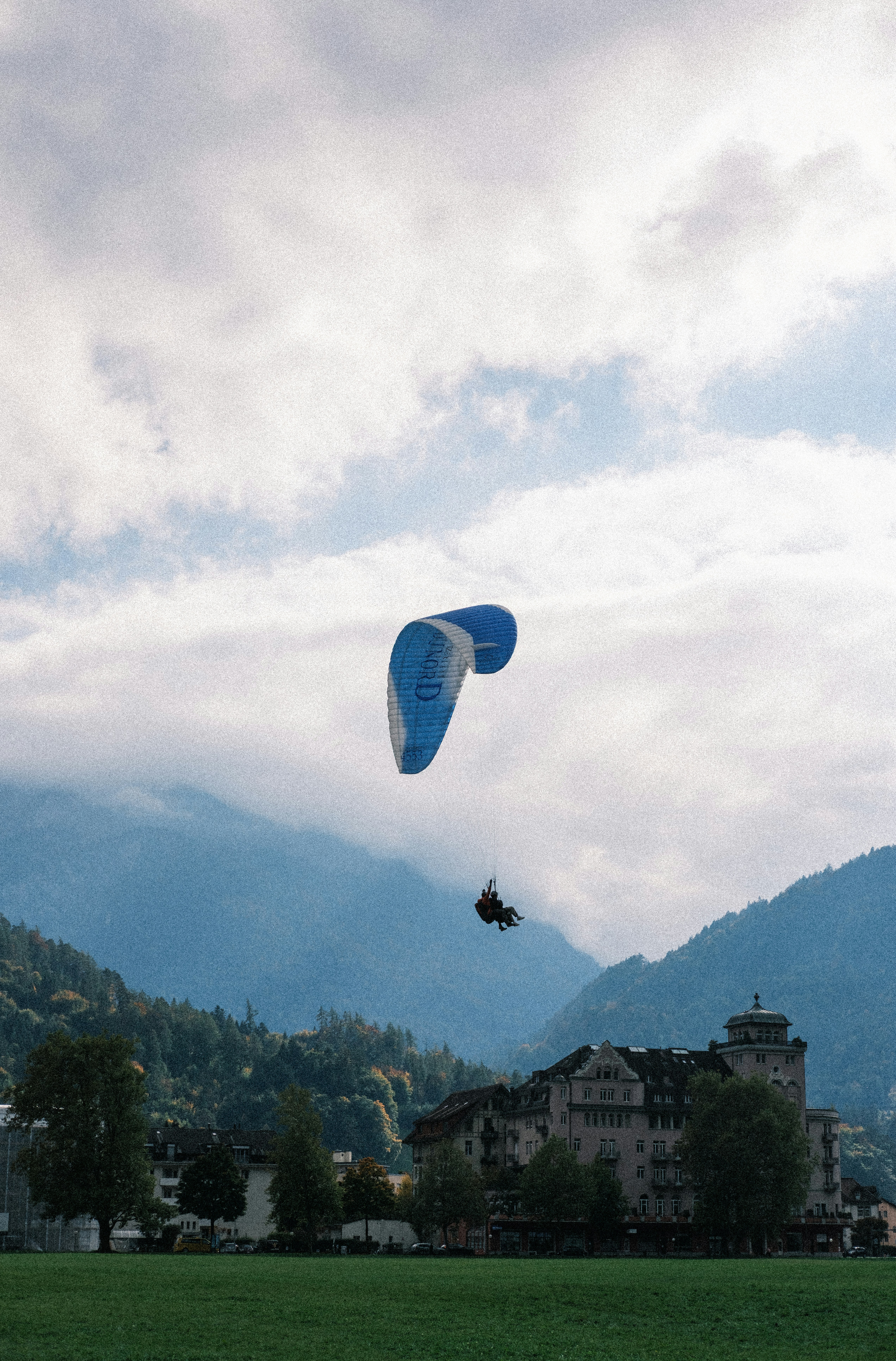 Blue Parachute over Alpine Village