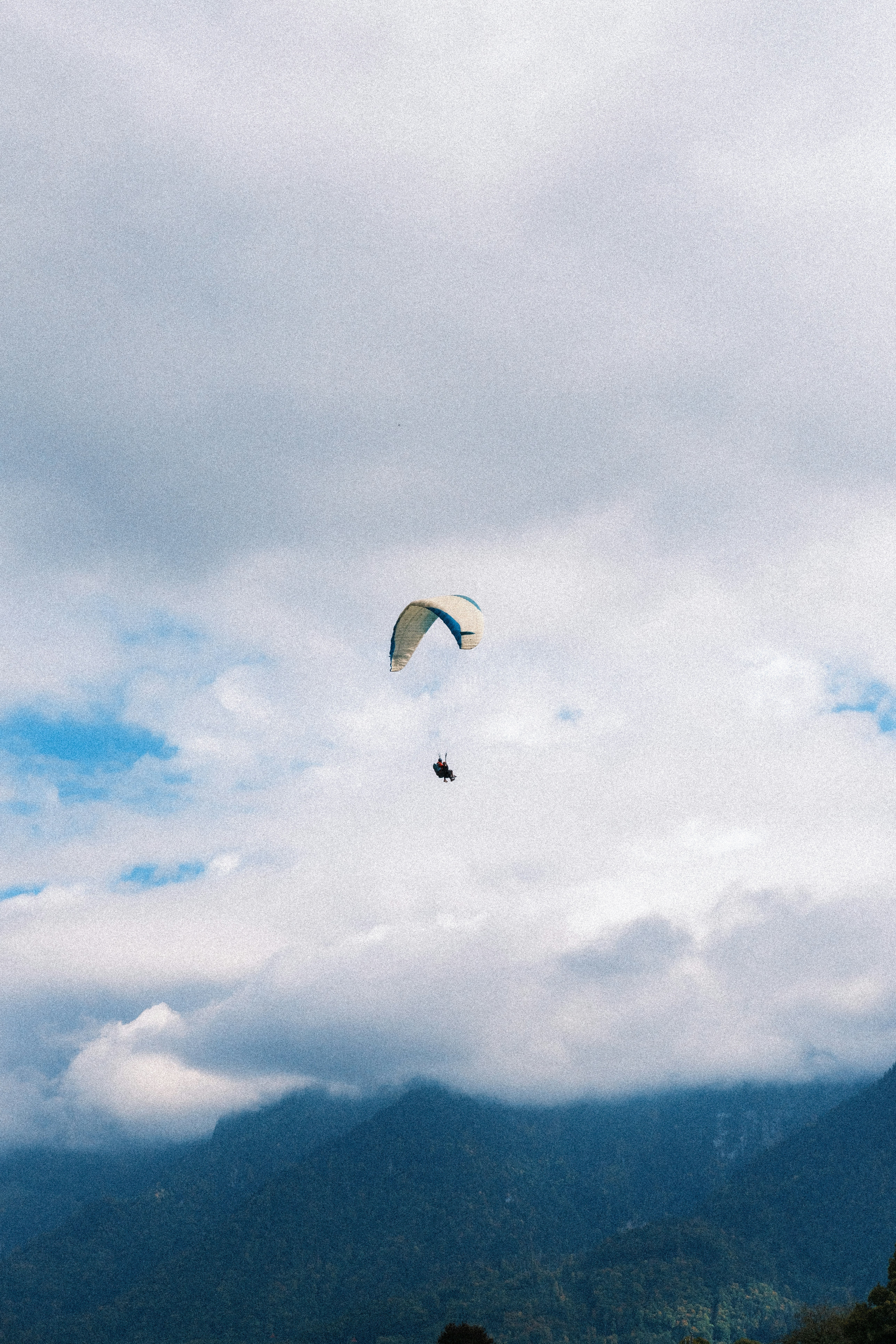 High-Mloat: Paraglider Above Cloud Ribbon over Alpine Crest