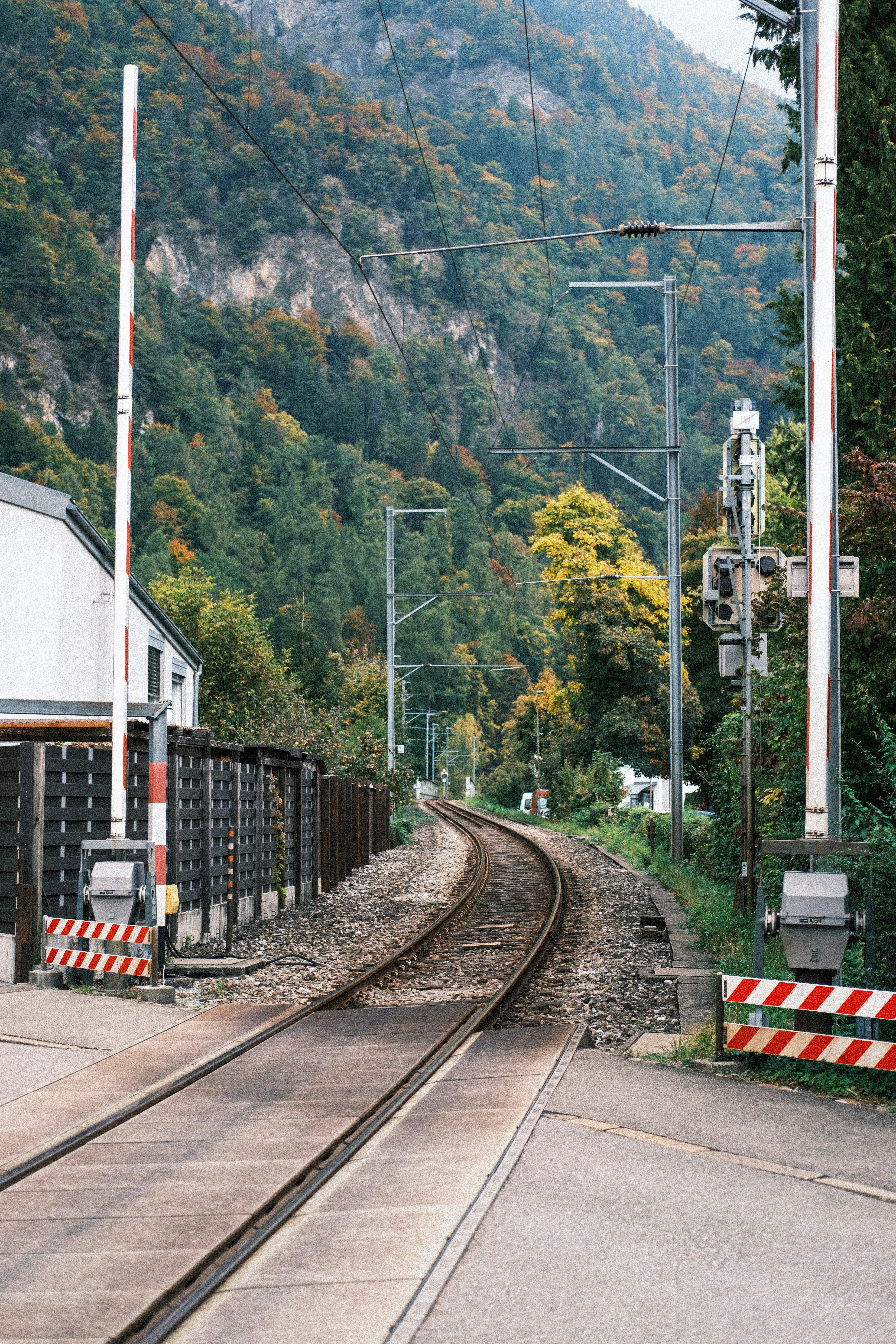 Railway Through a Mountain Village in Autumn