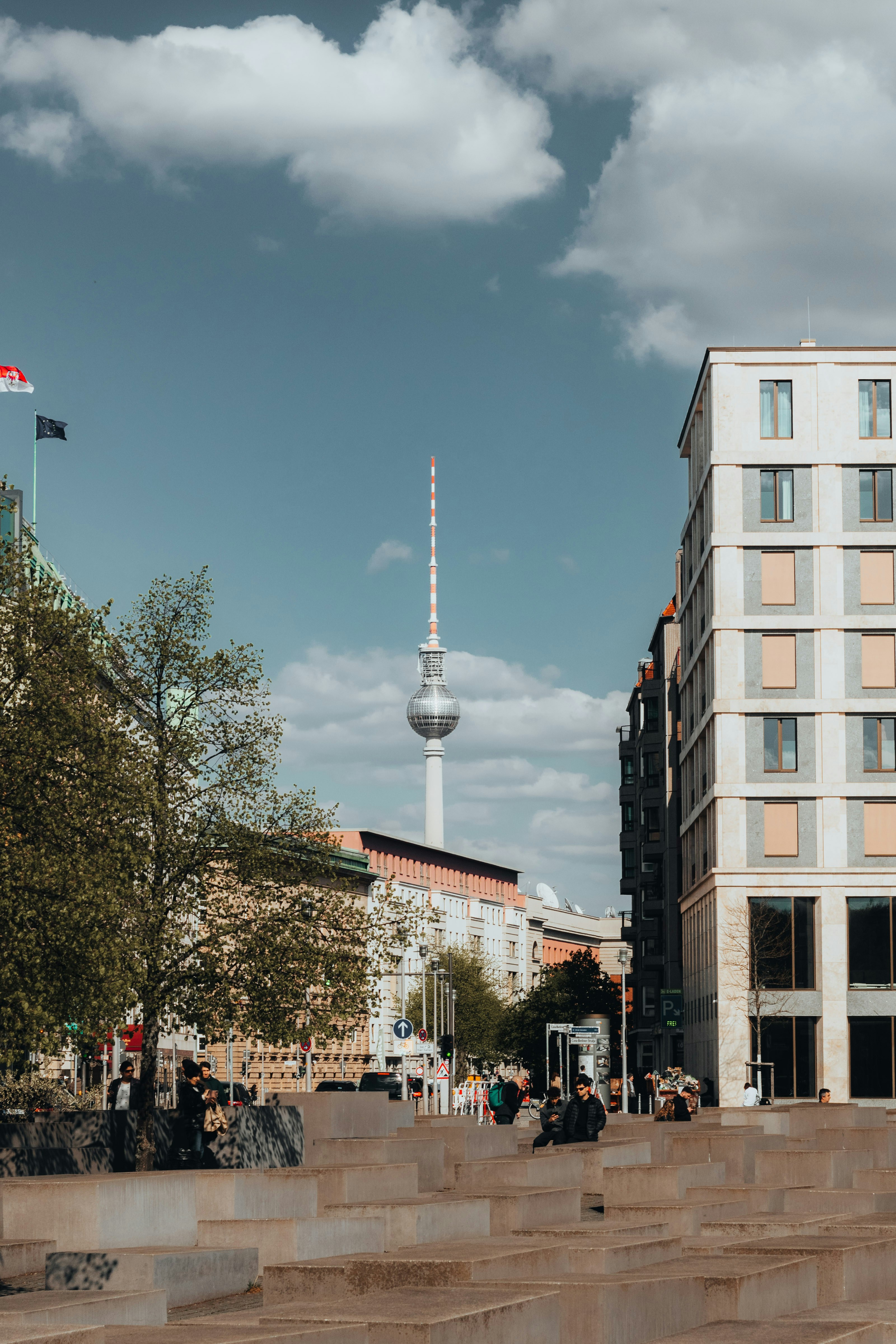 Urban Axis: Berlin’s TV Tower Rising Beyond a Quiet Street