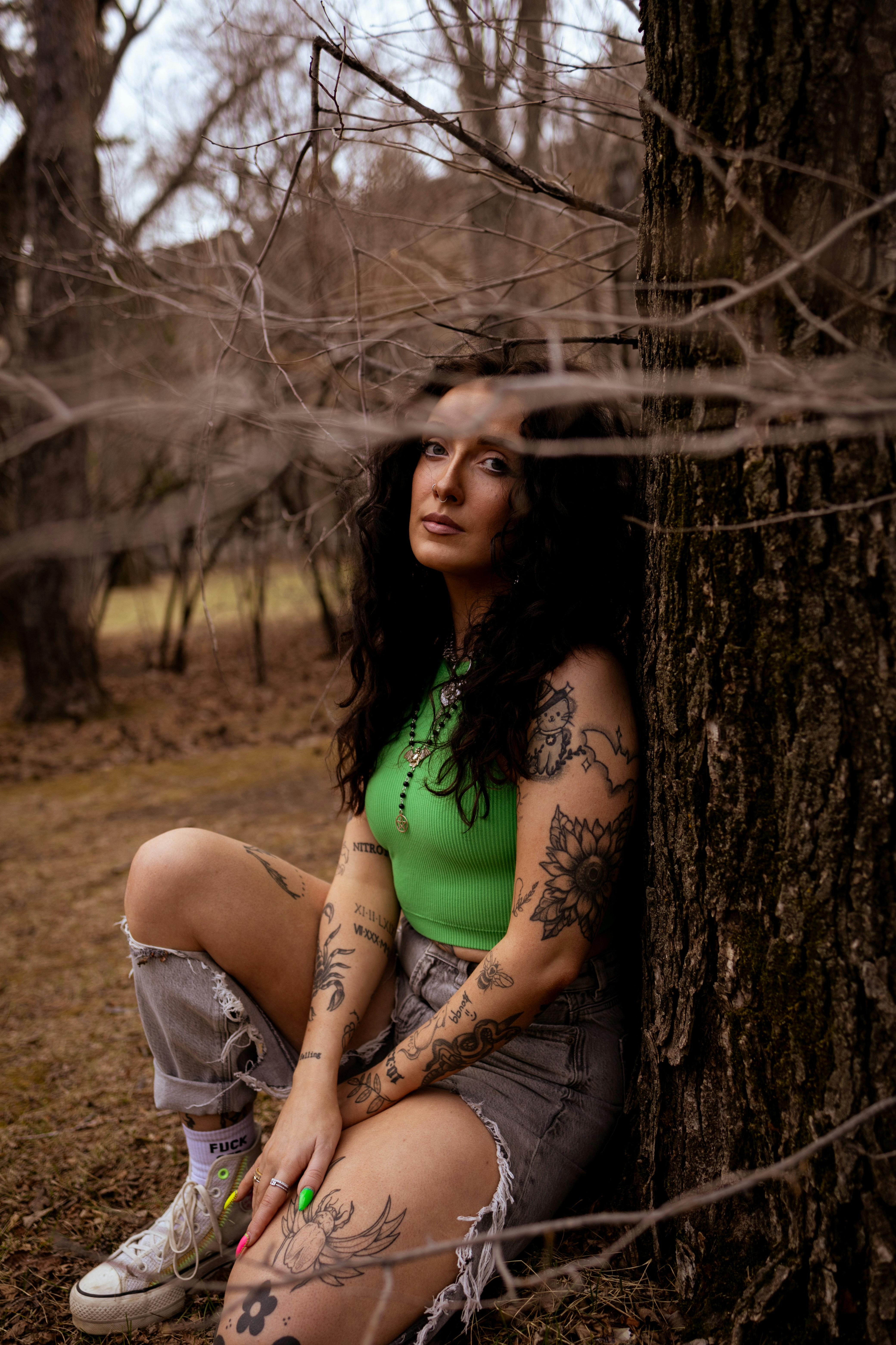 Green-Topped Portrait by the Forest Edge