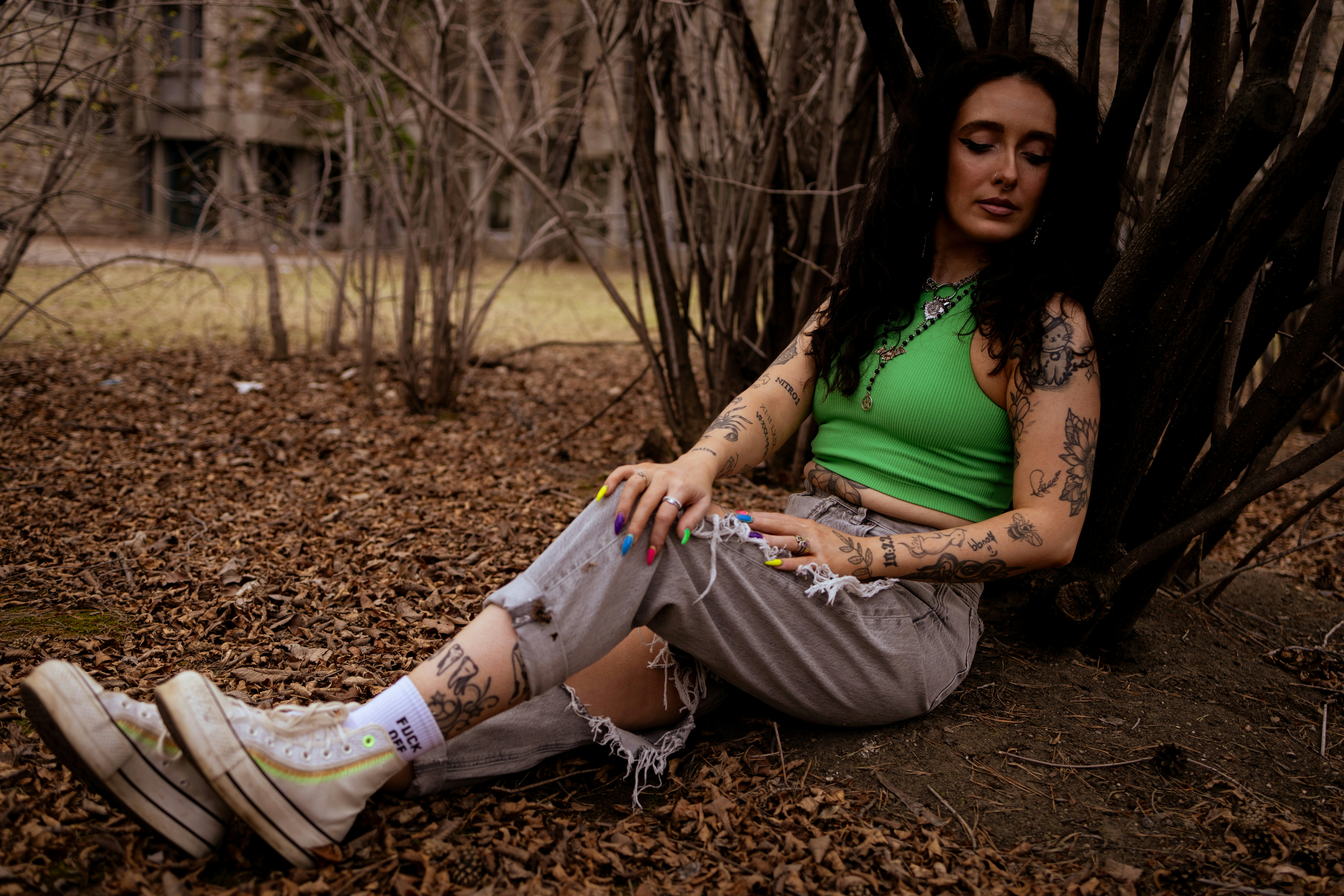 Neo-Survivor in Neon-Green: Portrait of a Reclined Rebel