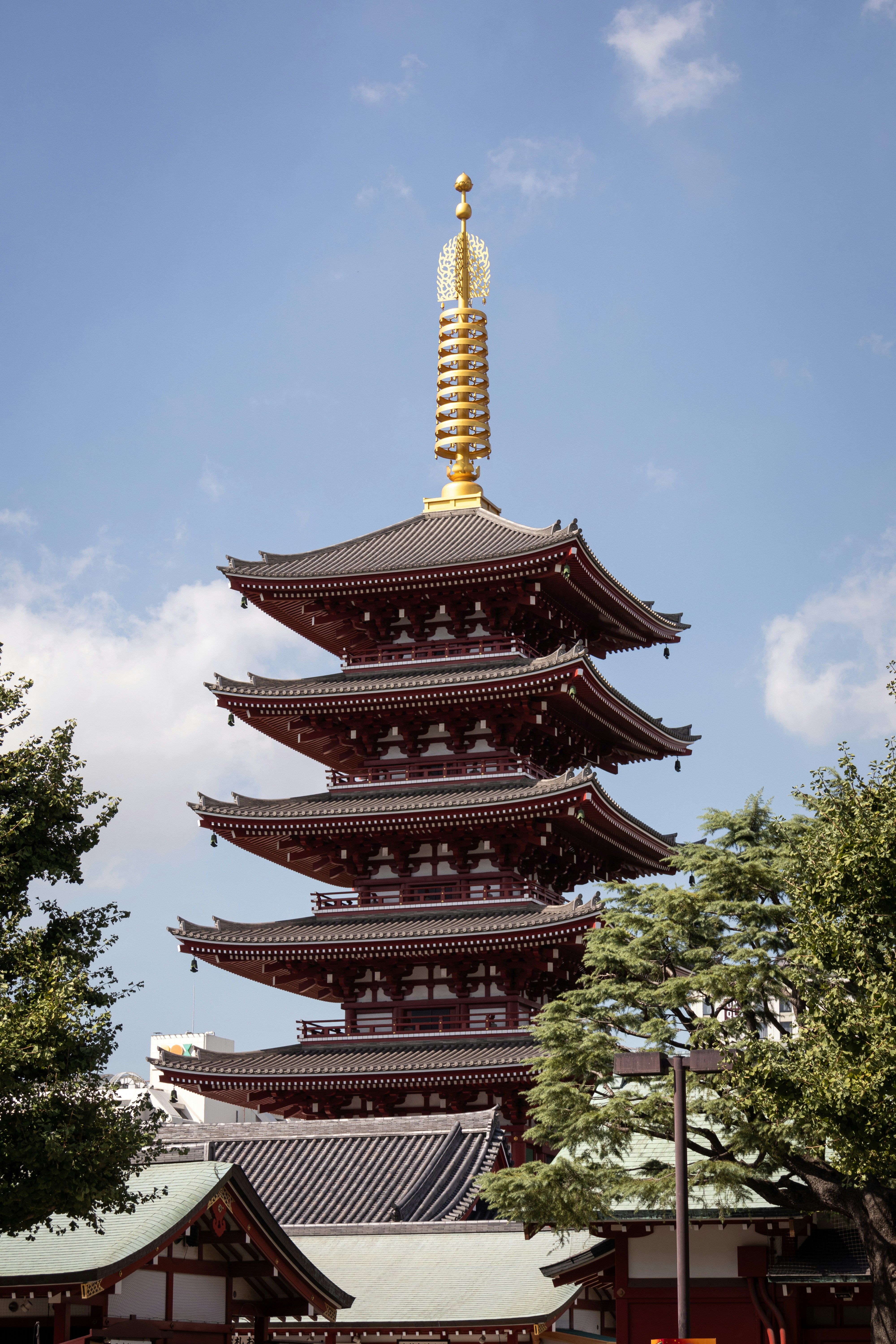 Golden Finial Over Five-Tiered Shrine Tower