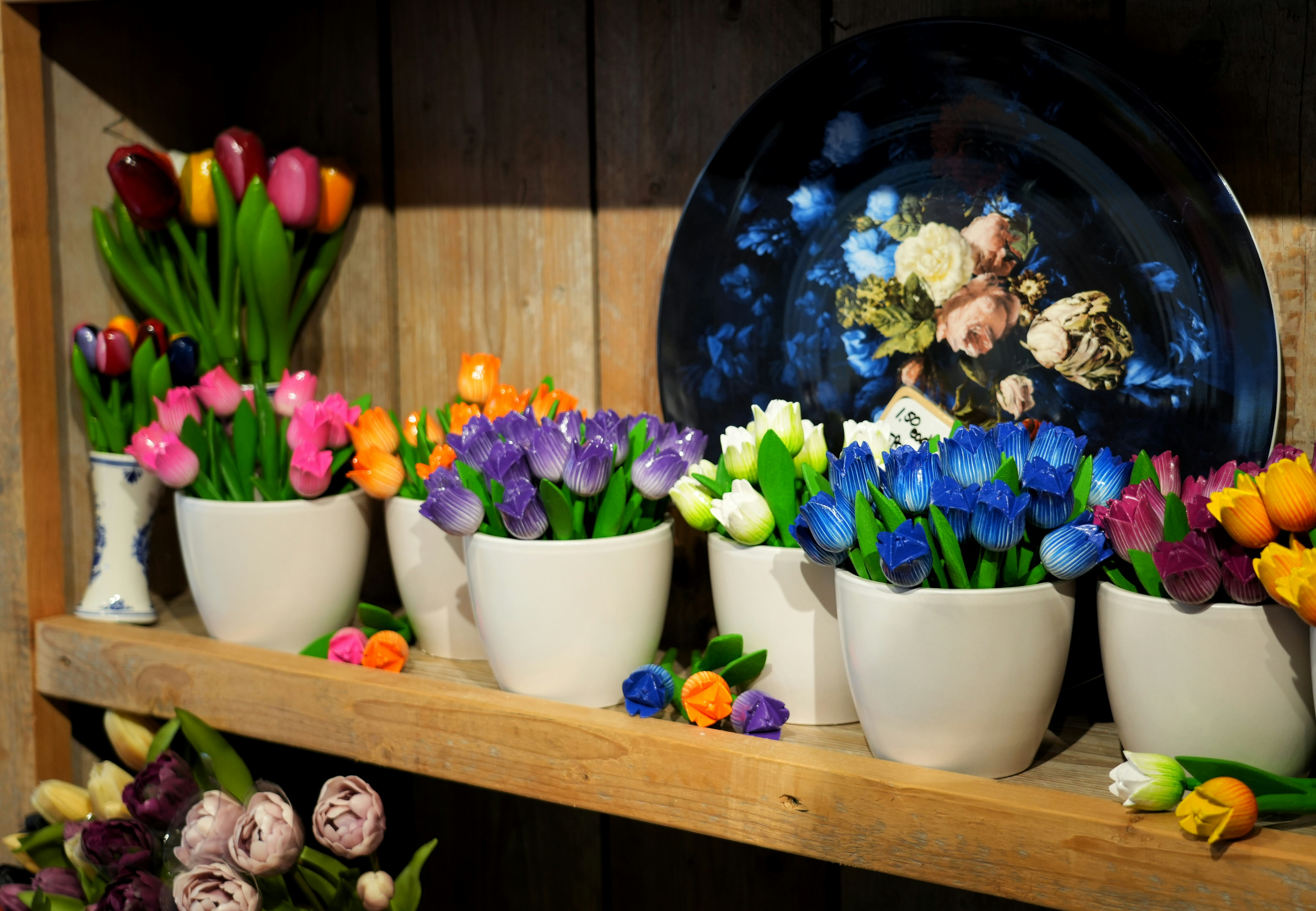 Vivid Tulip Parade on a Rustic Shelf