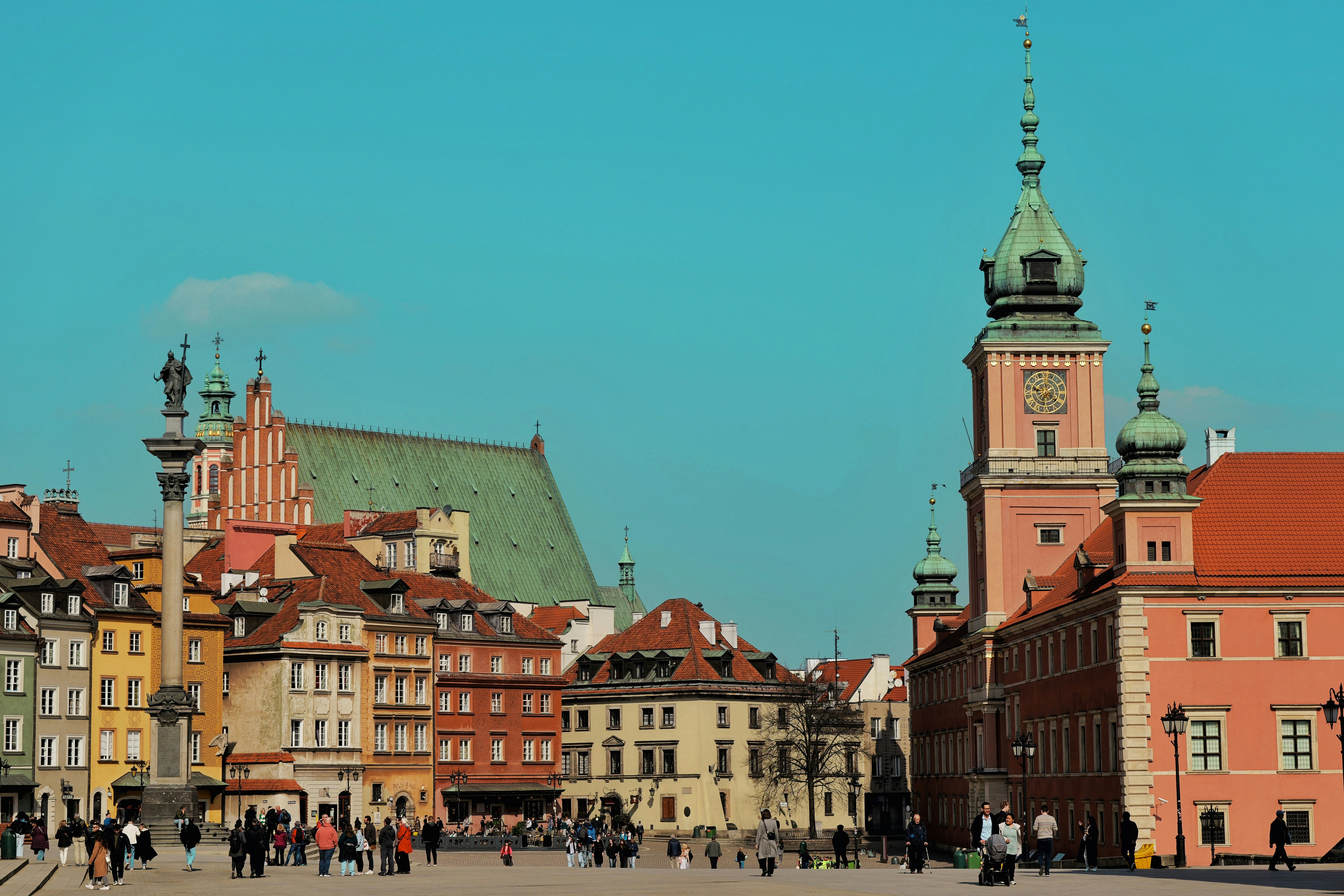 Colorful European Square Framing a Historic City Hall