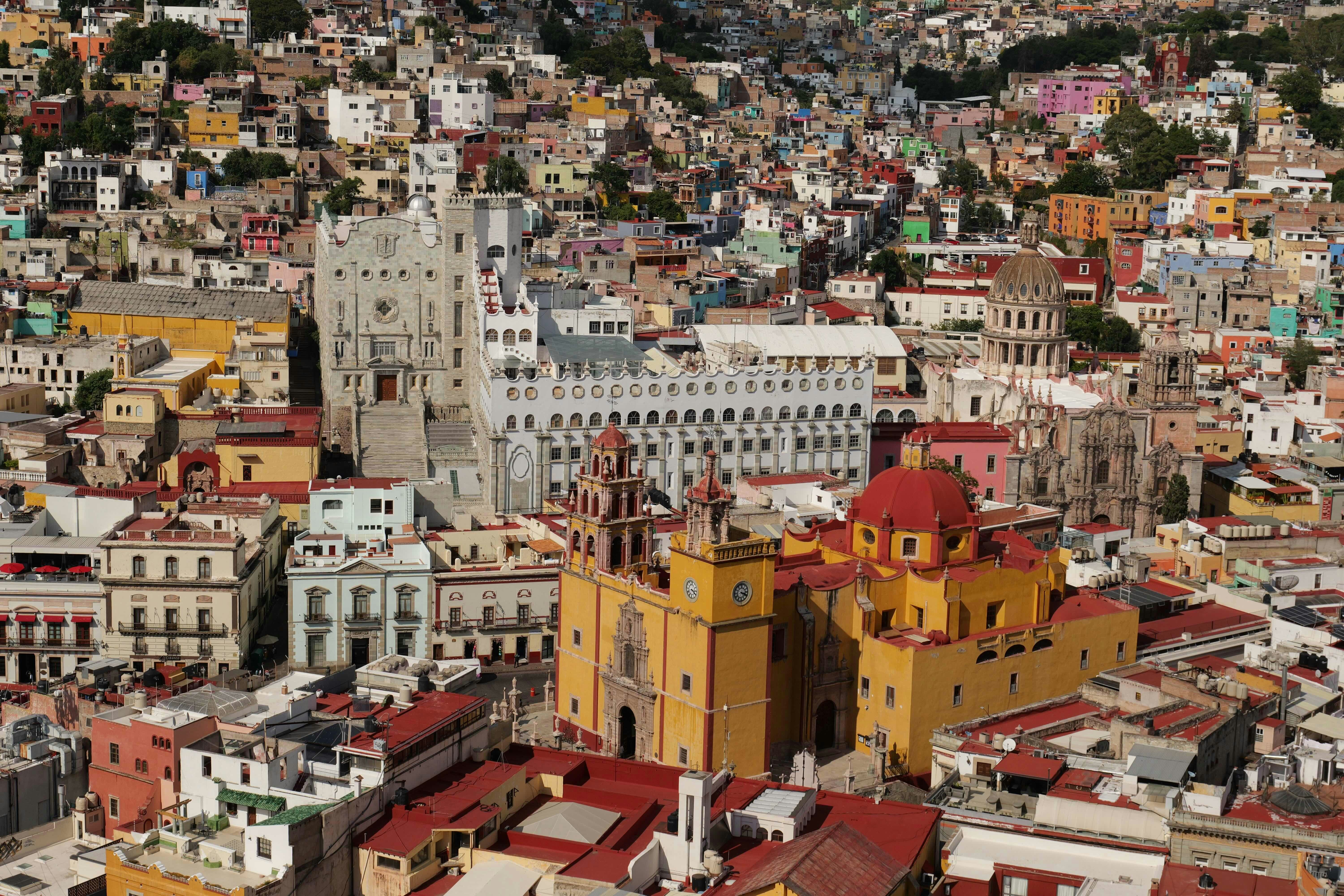 Colorful Mission: Aerial Tapestry of a Mexican City Center