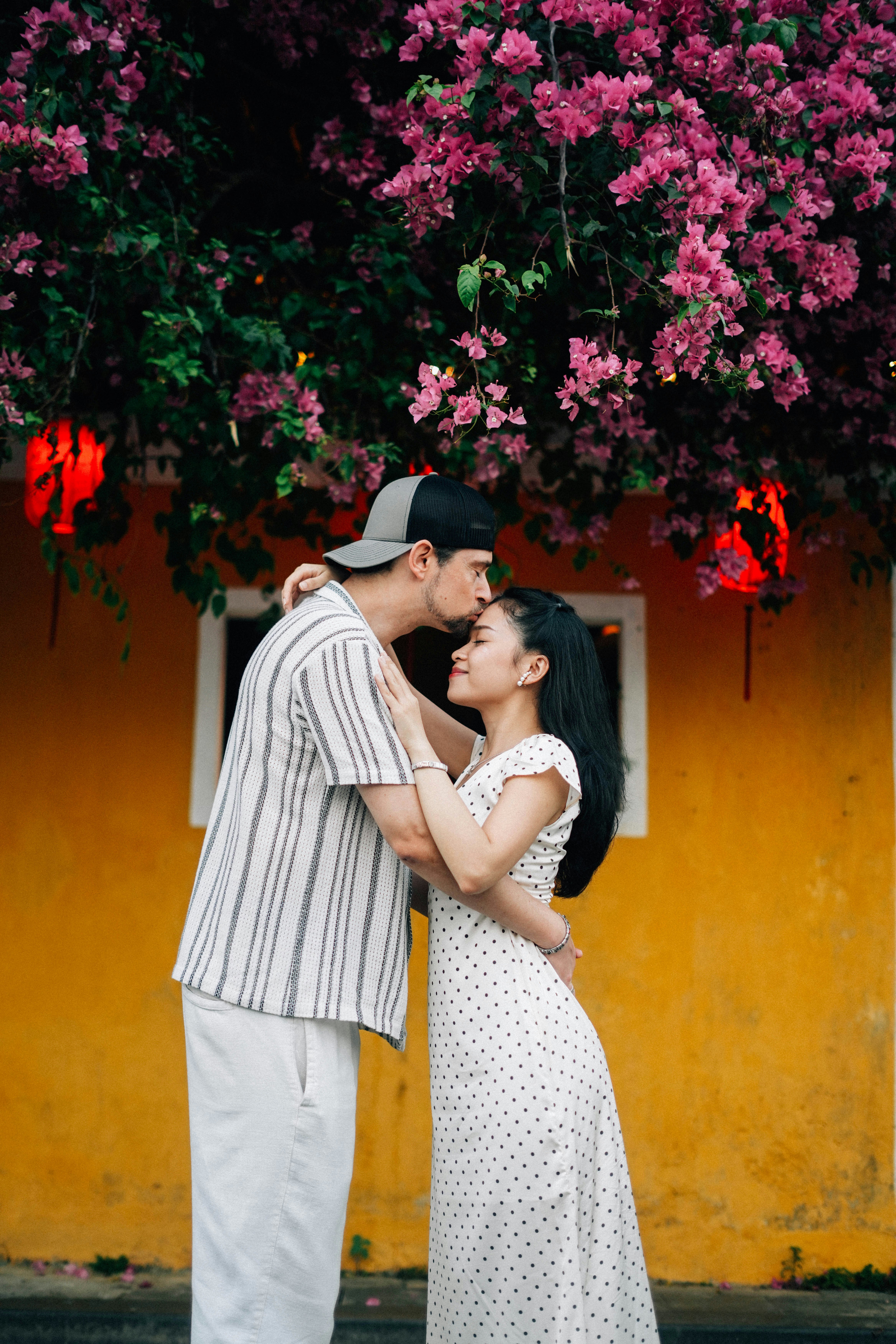 Gentle Kiss Beneath Bougainvillea