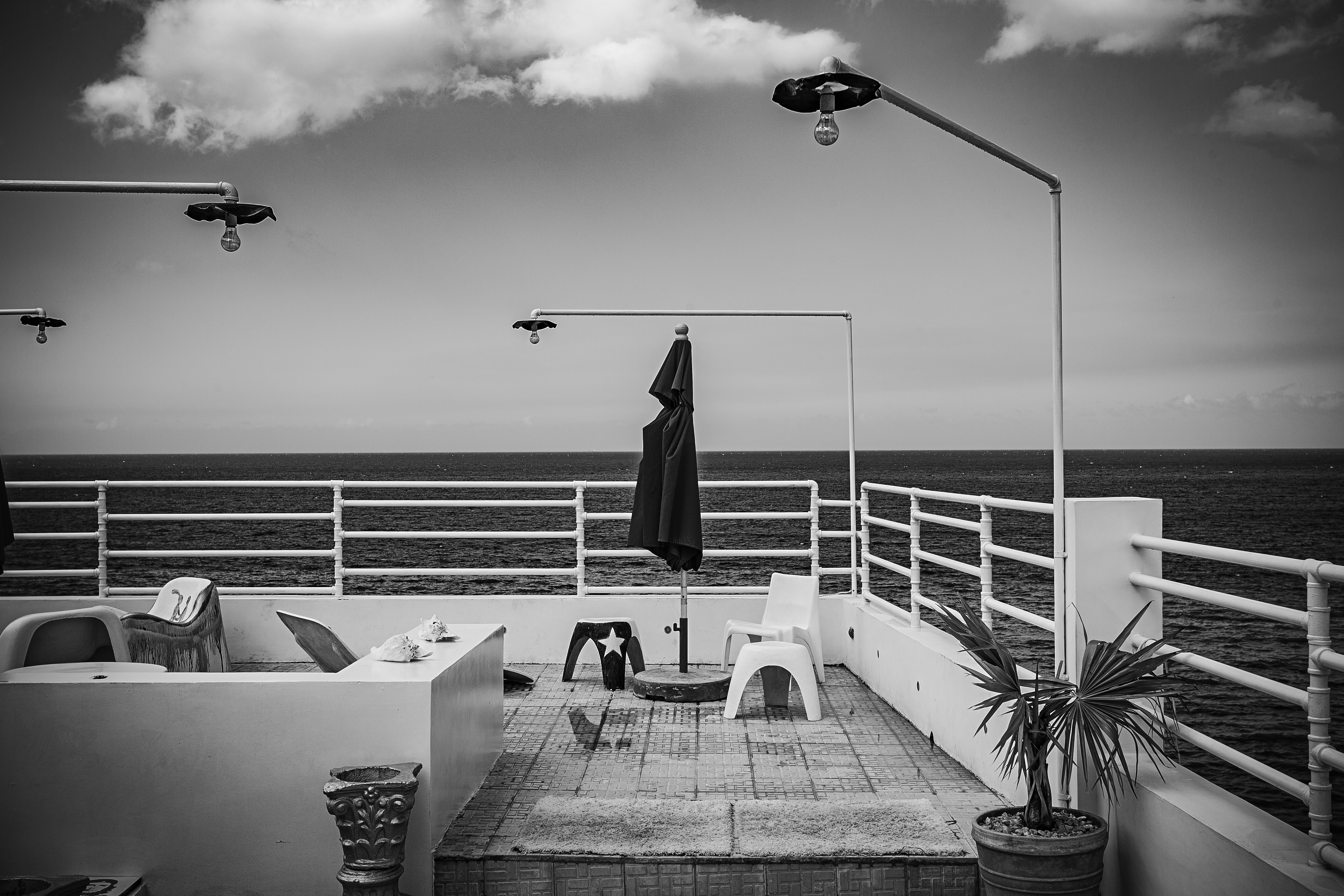 Seaside Terrace in Quiet Monochrome