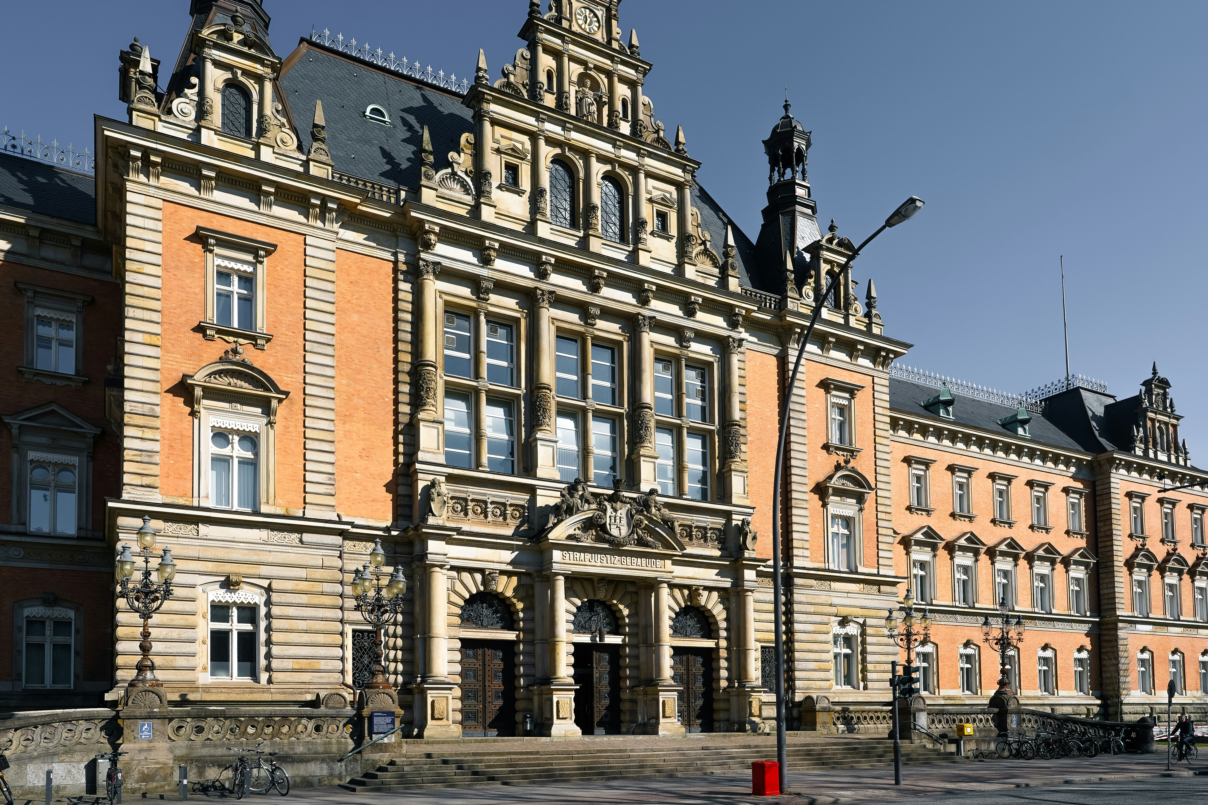Ornate city hall under clear sky