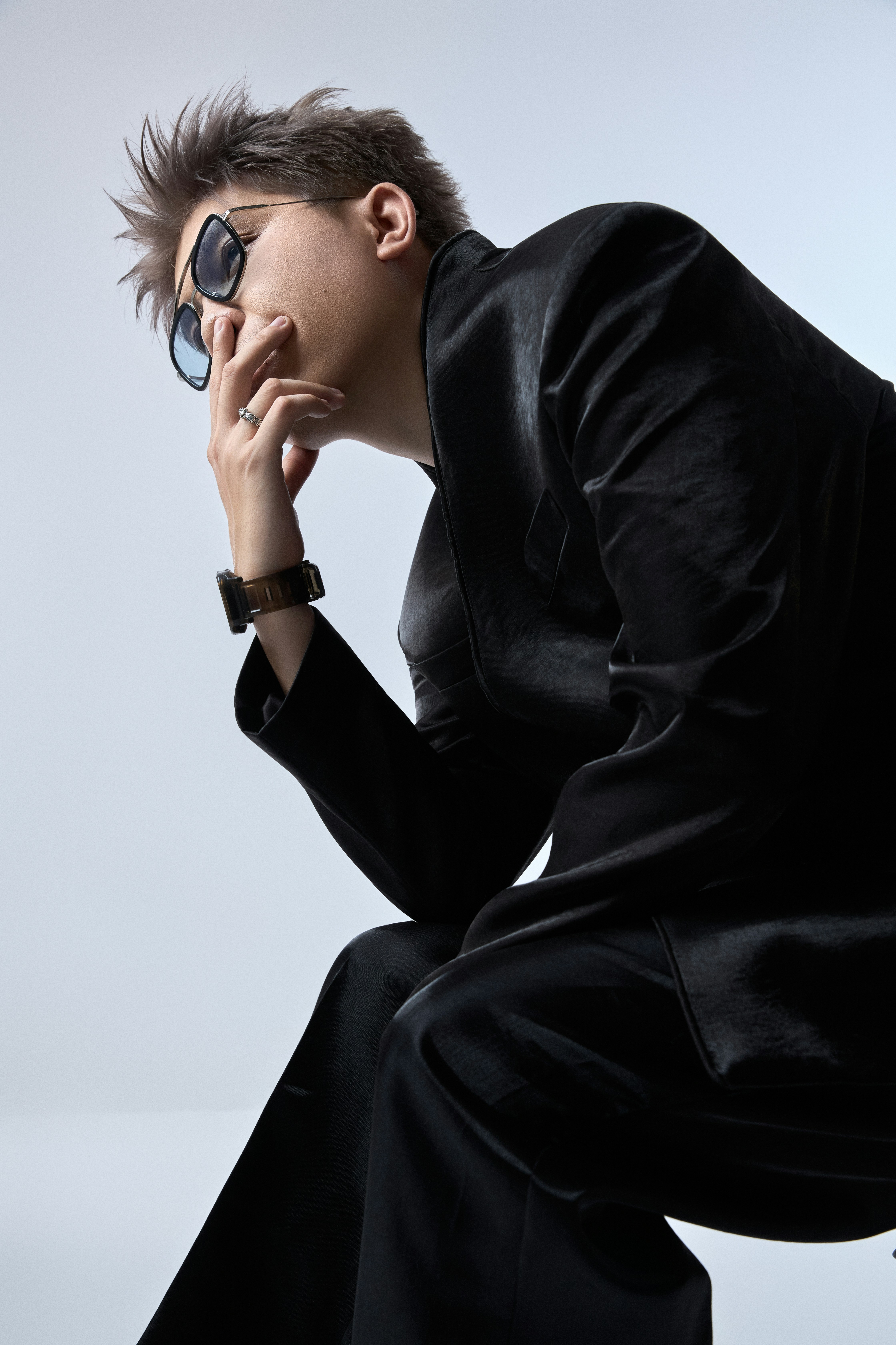 Midnight Velvet: A Reflective Moment in Black Satin