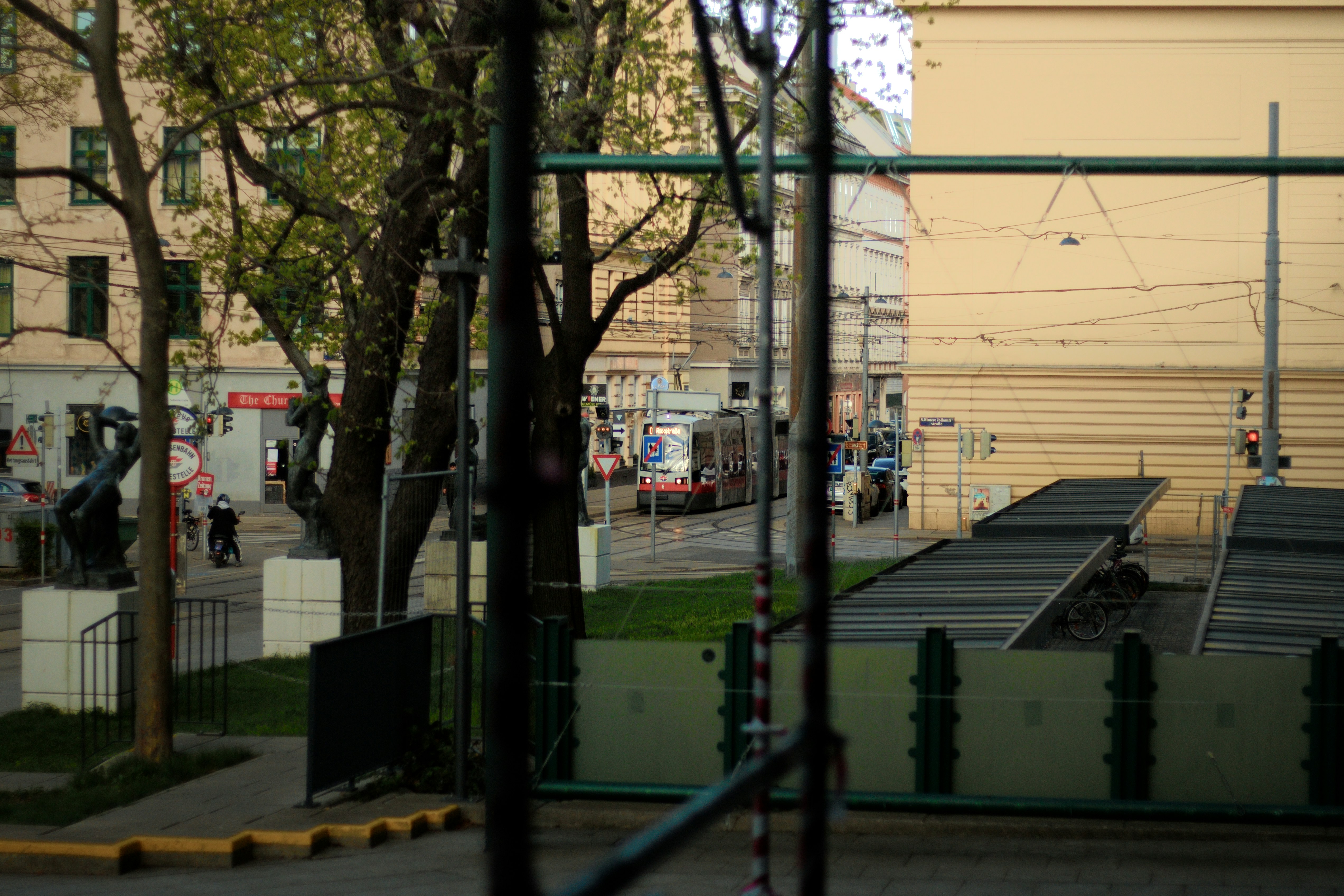 Urban Tramline Promenade at Dusk