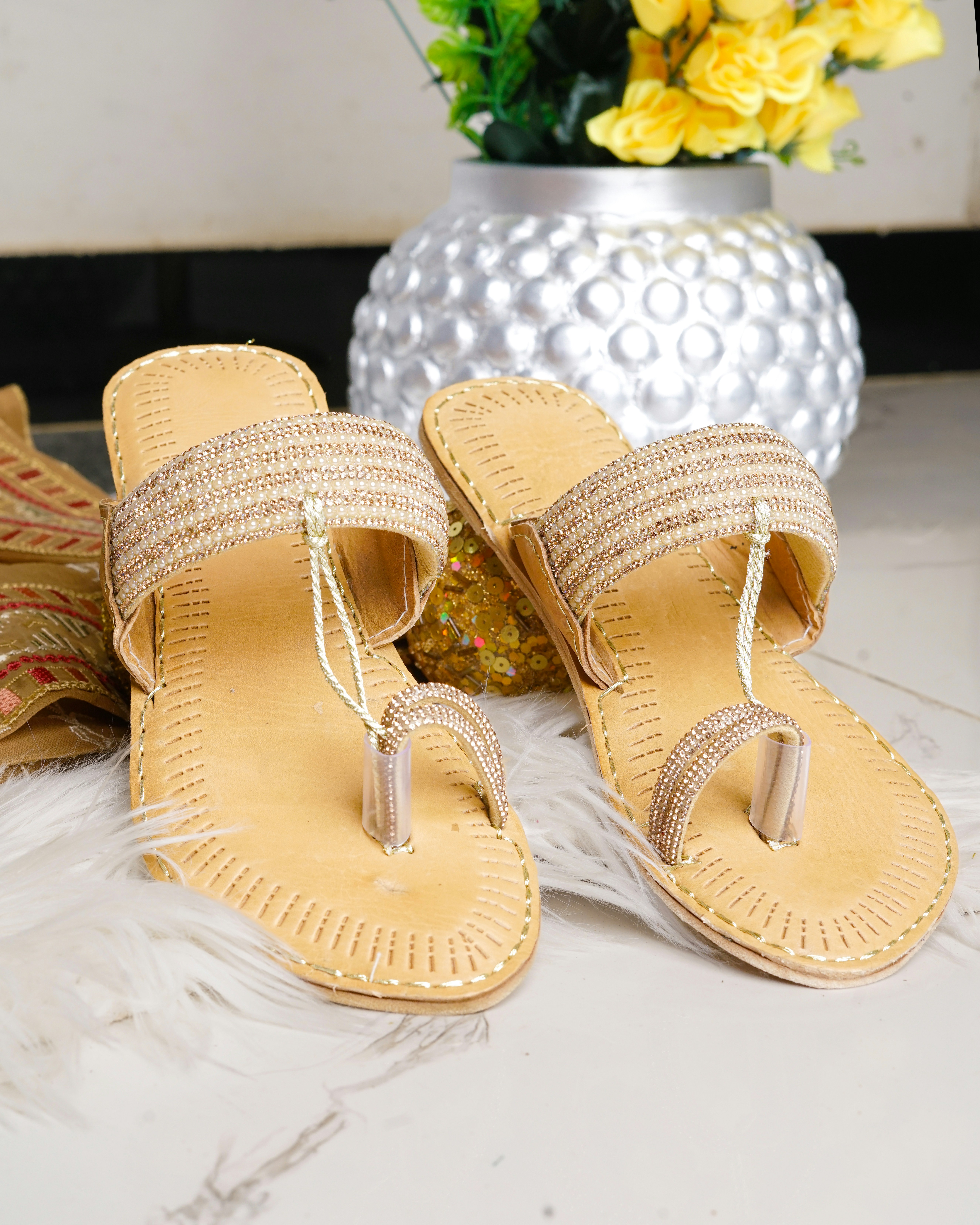 Embellished Sandals in Soft Studio Light