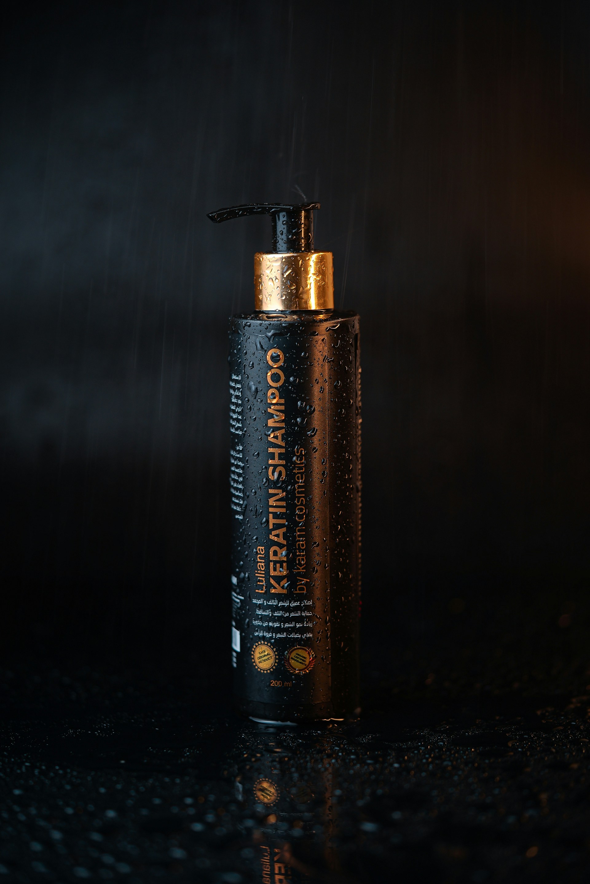 Shimmering Shield: A Hydrating Black Bottle in the Rain