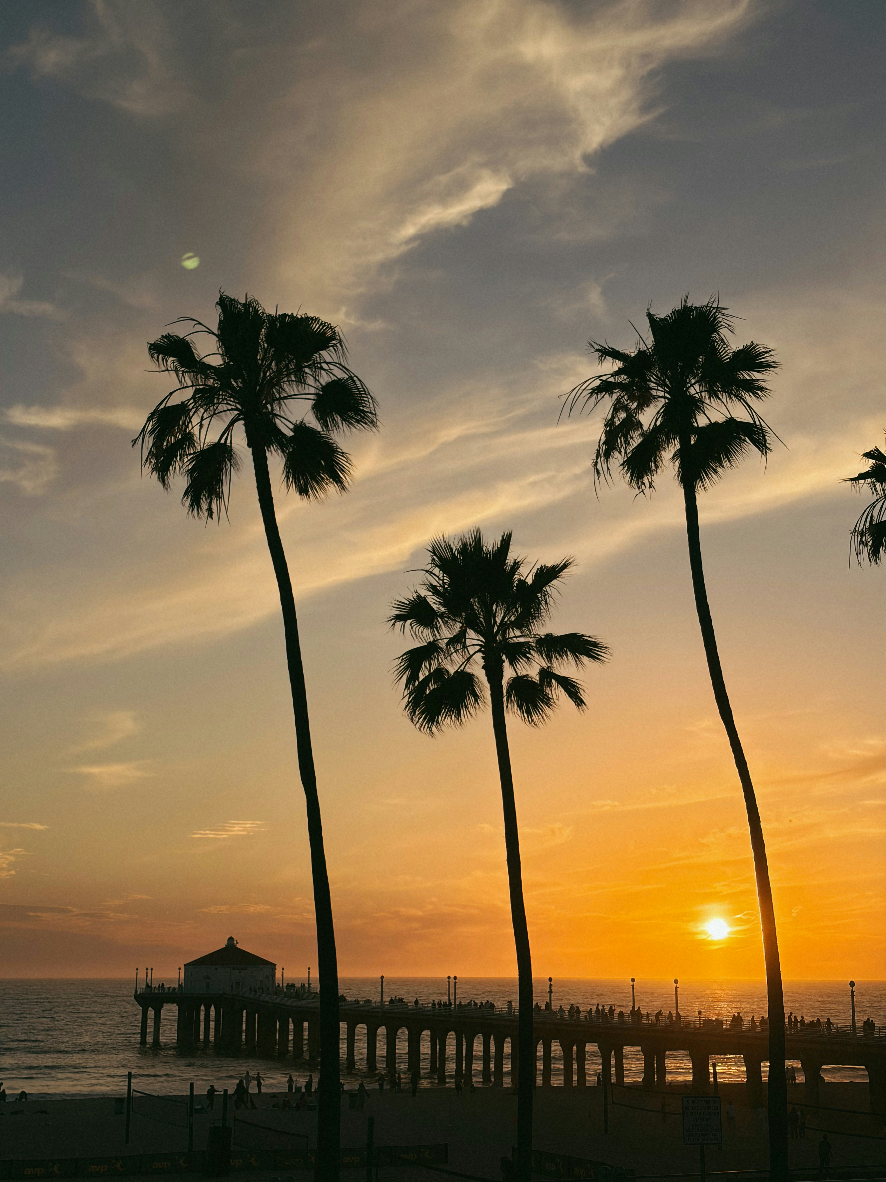 Sunset Silhouette: Palm Sentinels Over a Quiet Pier
