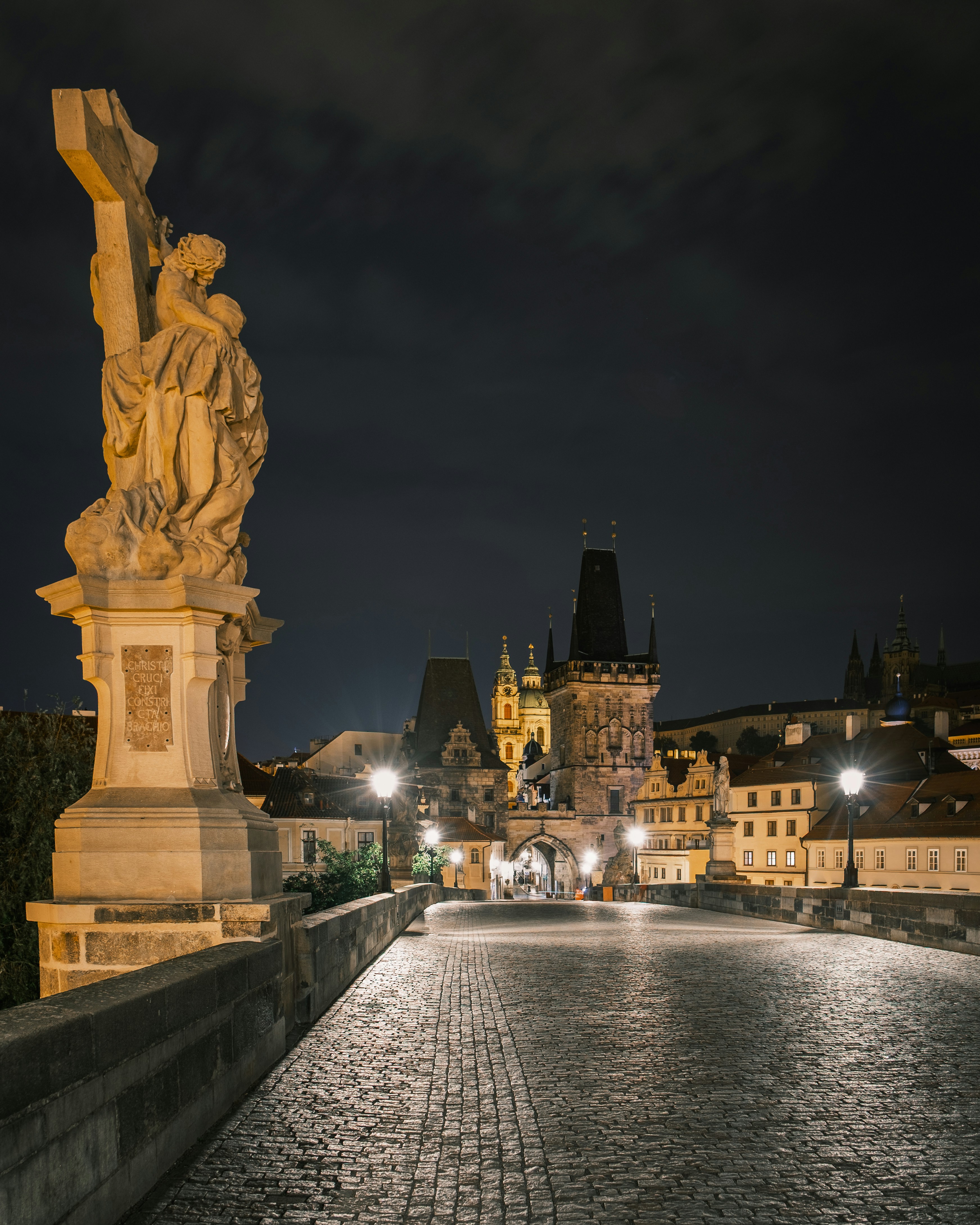 Stone Angel at Night: A Quiet Cathedral Bridge